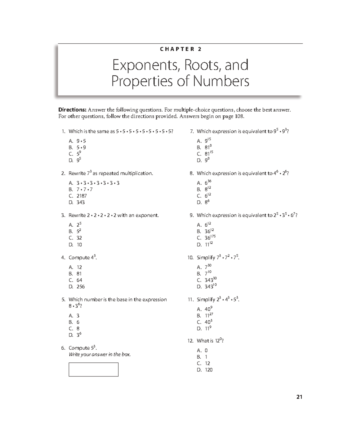 Math Workbook CH2: Exponents, Roots, & Properties of Numbers - Studocu