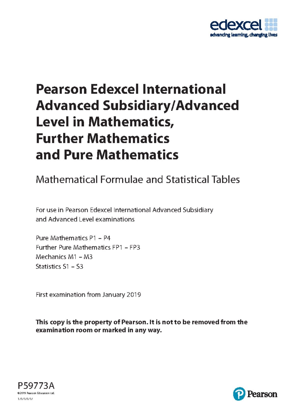 Pearson Edexcel IAL Maths Formulae & Statistical Tables Guide - Studocu