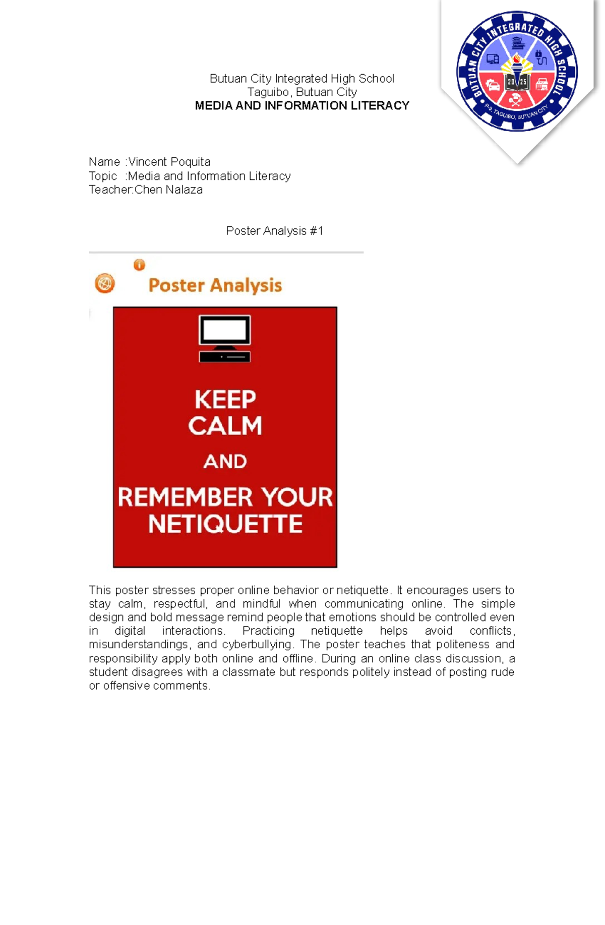 Butuan City Integrated High School: Media & Info Literacy Poster ...