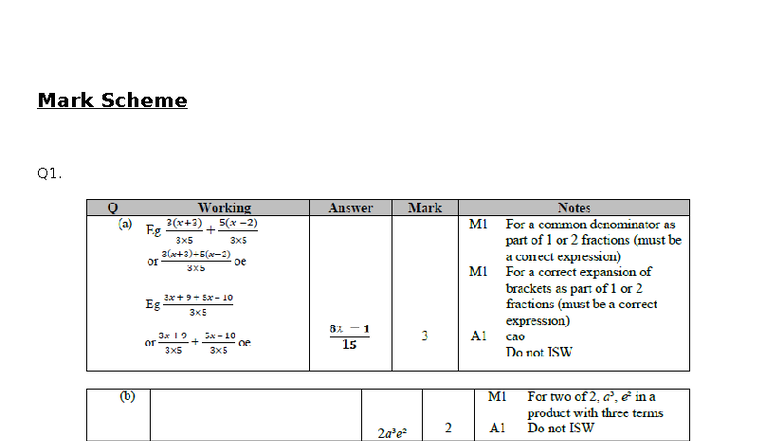 IGCSE Vacation Homework Mark Scheme for Q1-Q41 - Studocu