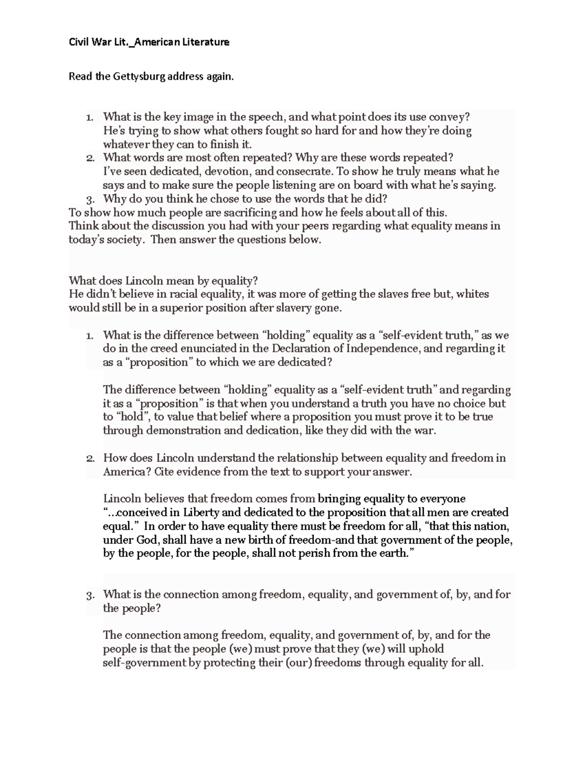 Gettysburg Address Analysis & Reflection - Civil War Lit. - Studocu
