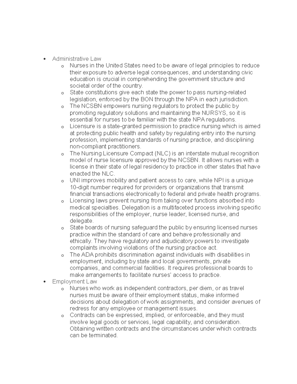 Administrative Law & Employment Law for Nurses - Week 4 Notes - Studocu