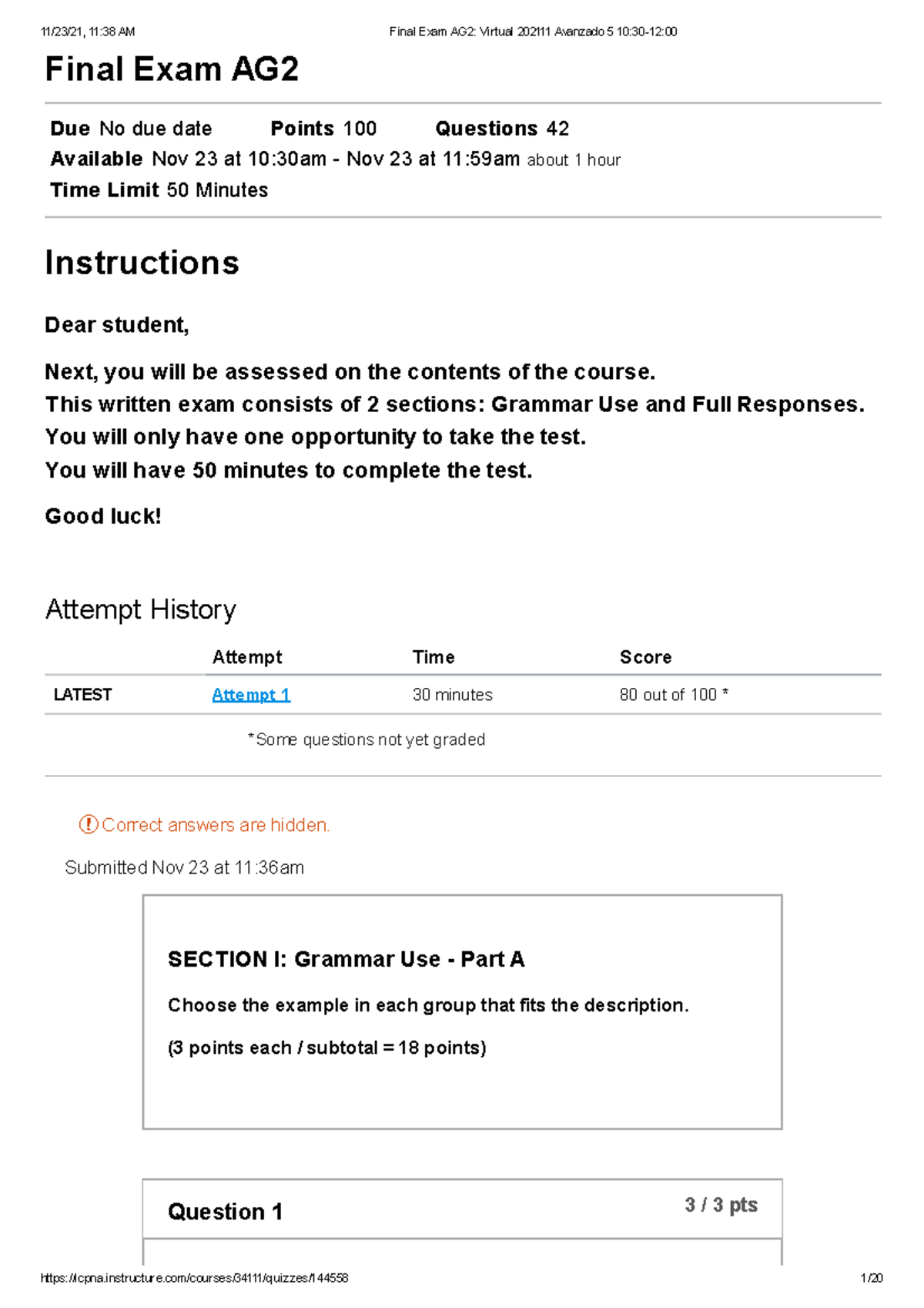 Final Exam AG2: Avanzado 5 Assessment Guide (202111) - Studocu
