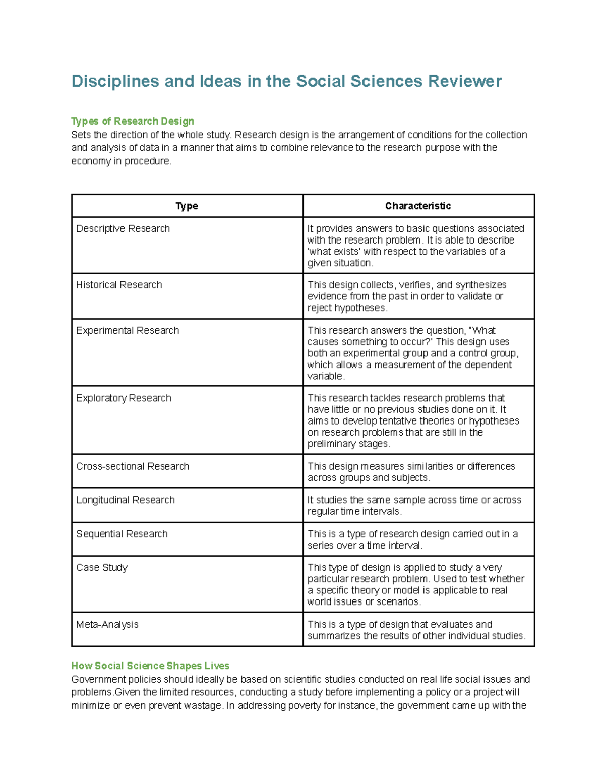 DISS - Types of Research Design in Social Sciences Review - Studocu