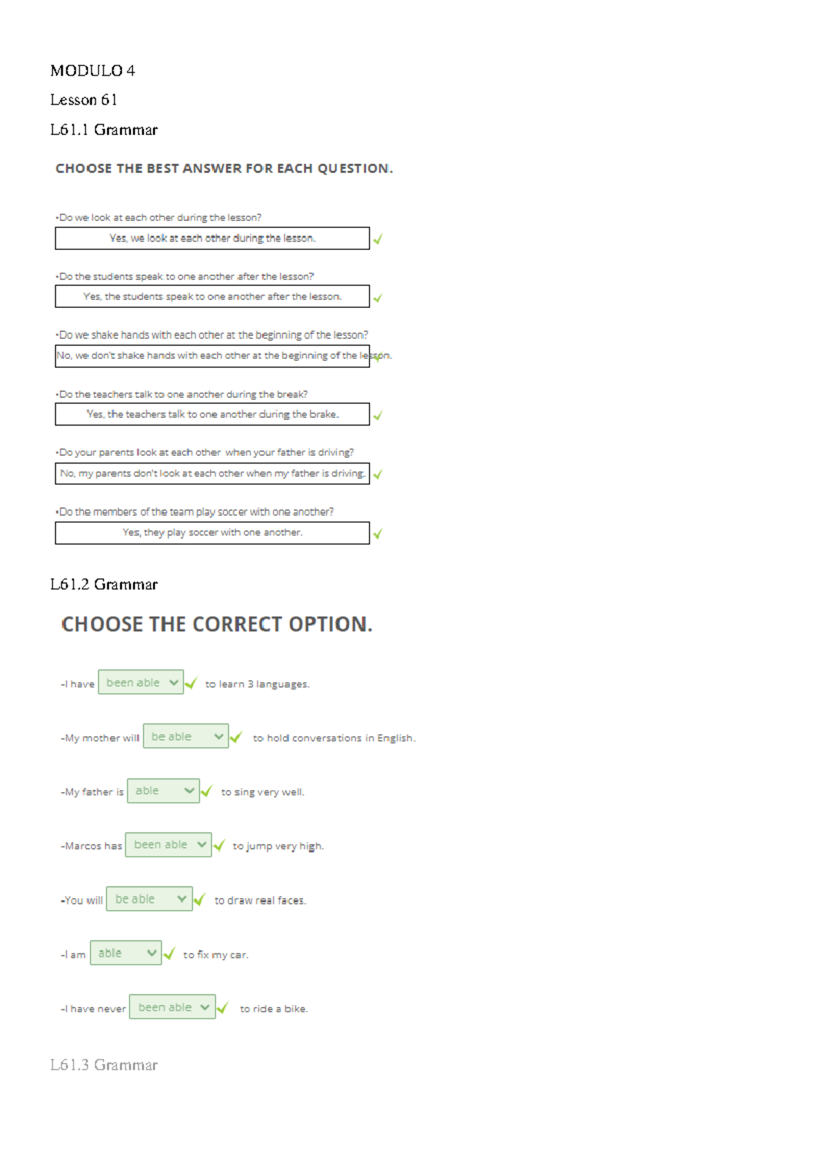 Lesson 61 - Inglés Iv - MODULO 4 Lesson 61 L61 Grammar L61 Grammar L61 ...