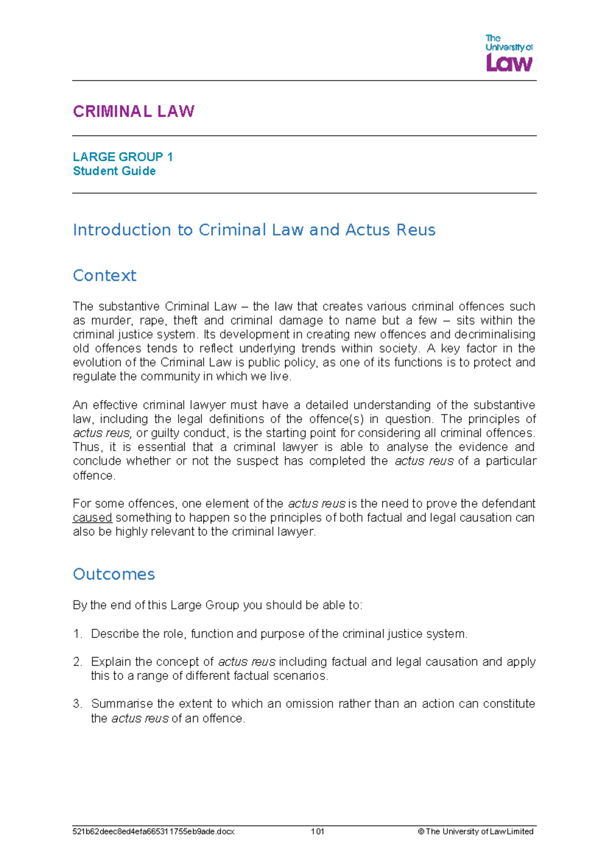CRIMINAL LAW LARGE GROUP 1: Actus Reus & Causation Overview - Studocu