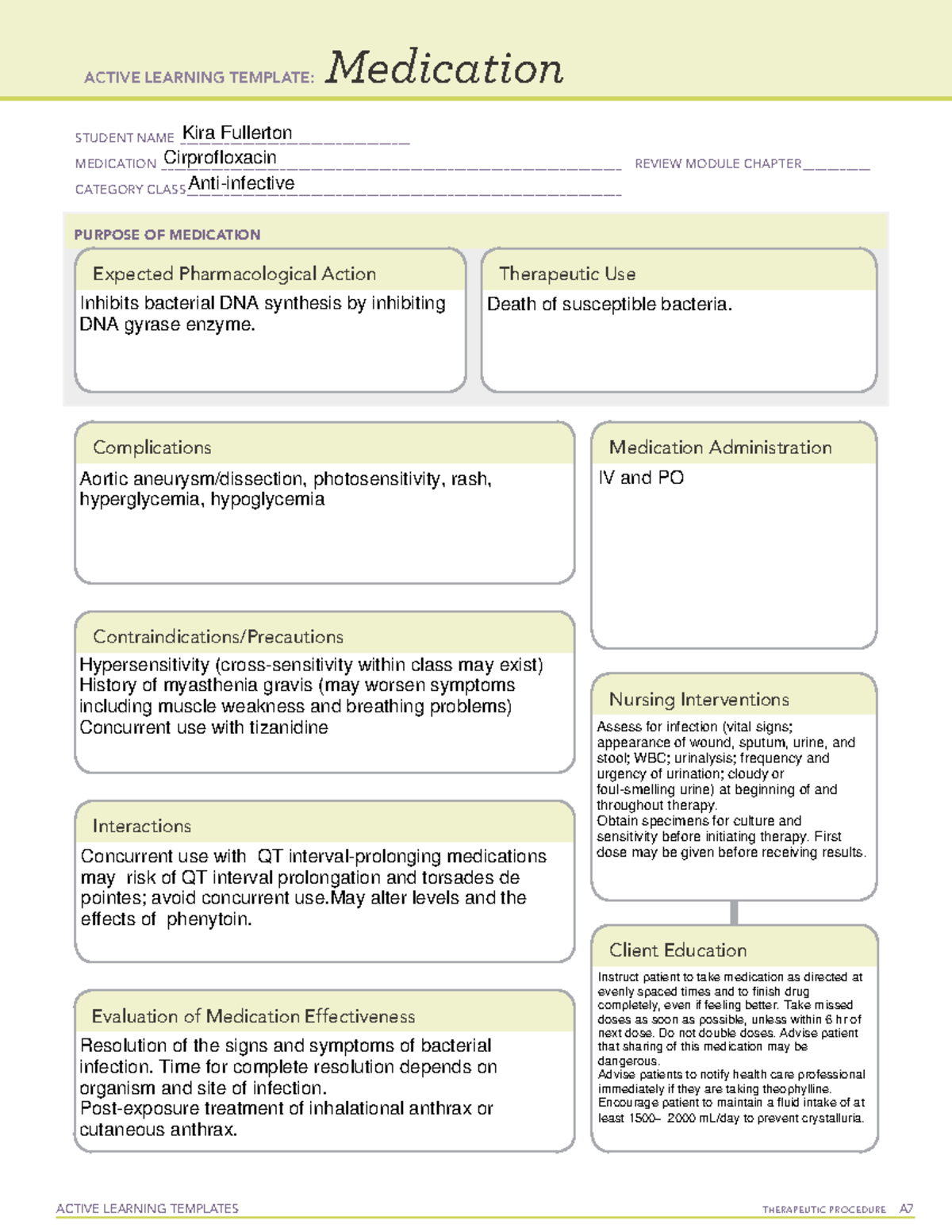 MED Cipro - ATI medications sheet - ACTIVE LEARNING TEMPLATES ...