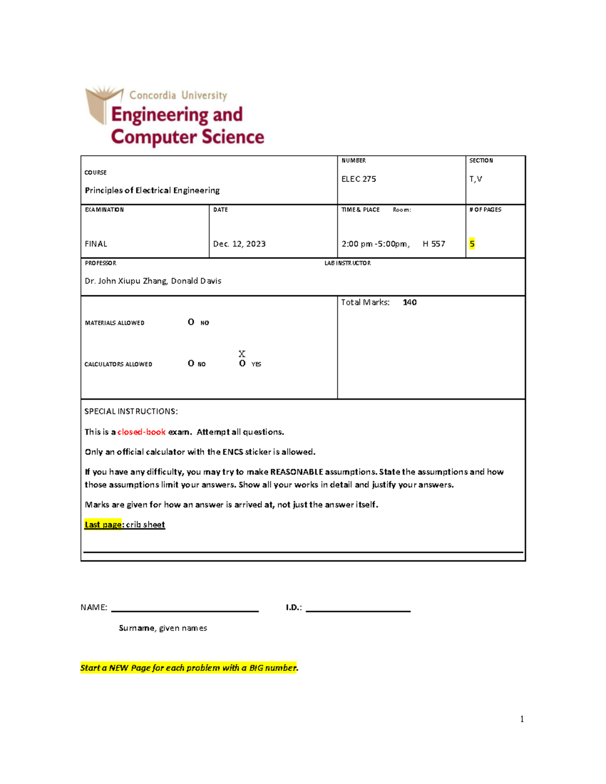 Final Exam Review for ELEC 275: Principles of Electrical Engineering - Studocu