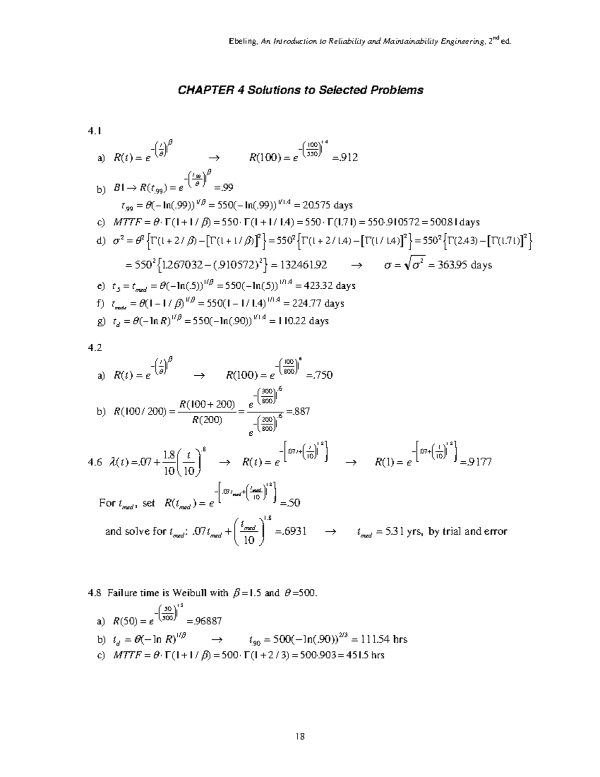 CHAP4 - solutions - Ebeling, An Introduction to Reliability and ...