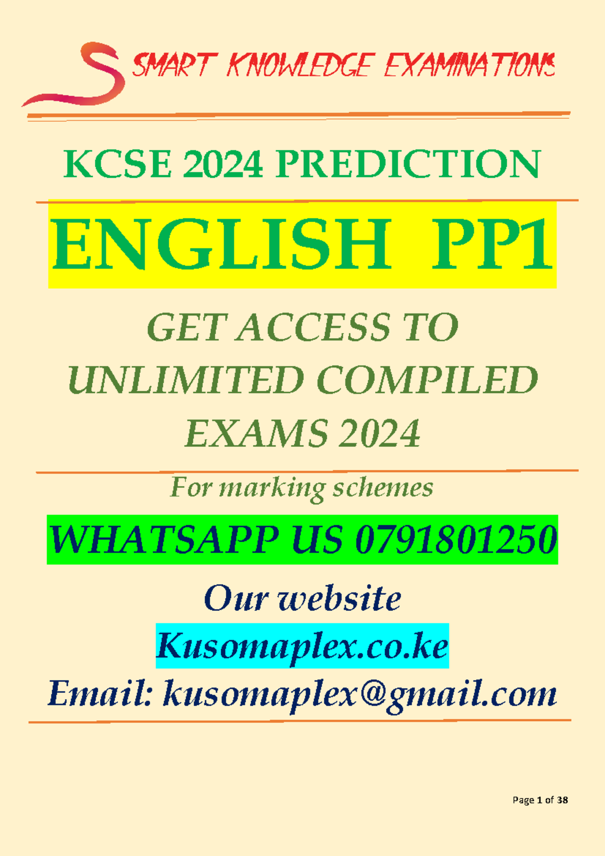 KCSE 2024 English PP1 Predictions and Exam Leaks Insights - Studocu