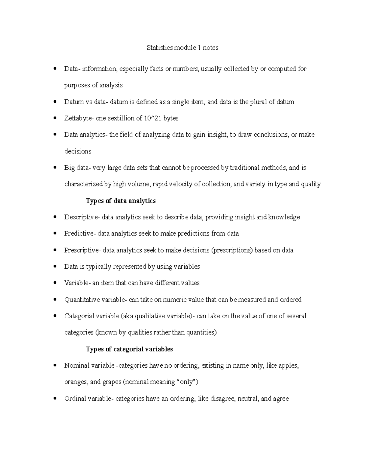 Statistics module 1 notes - Statistics module 1 notes Data- information ...