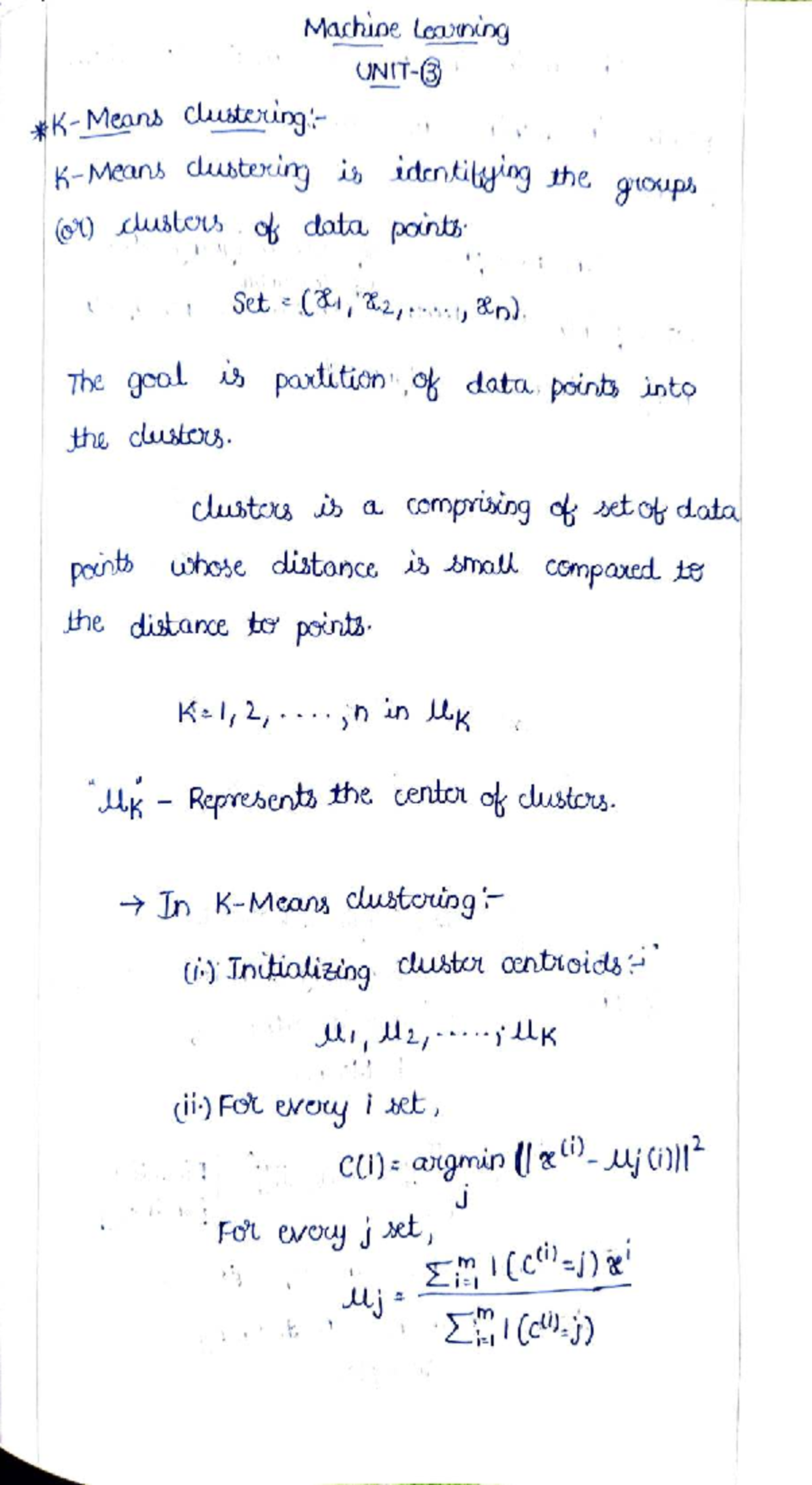 Machine Learning 4 Clustering: Written Notes on Data Grouping - Studocu