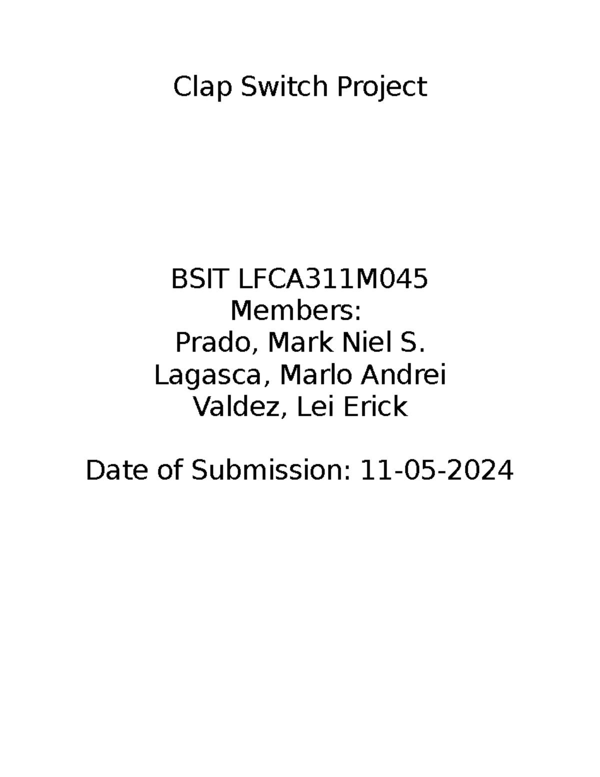 Documentation on Clap Switch - Clap Switch Project BSIT LFCA311M ...