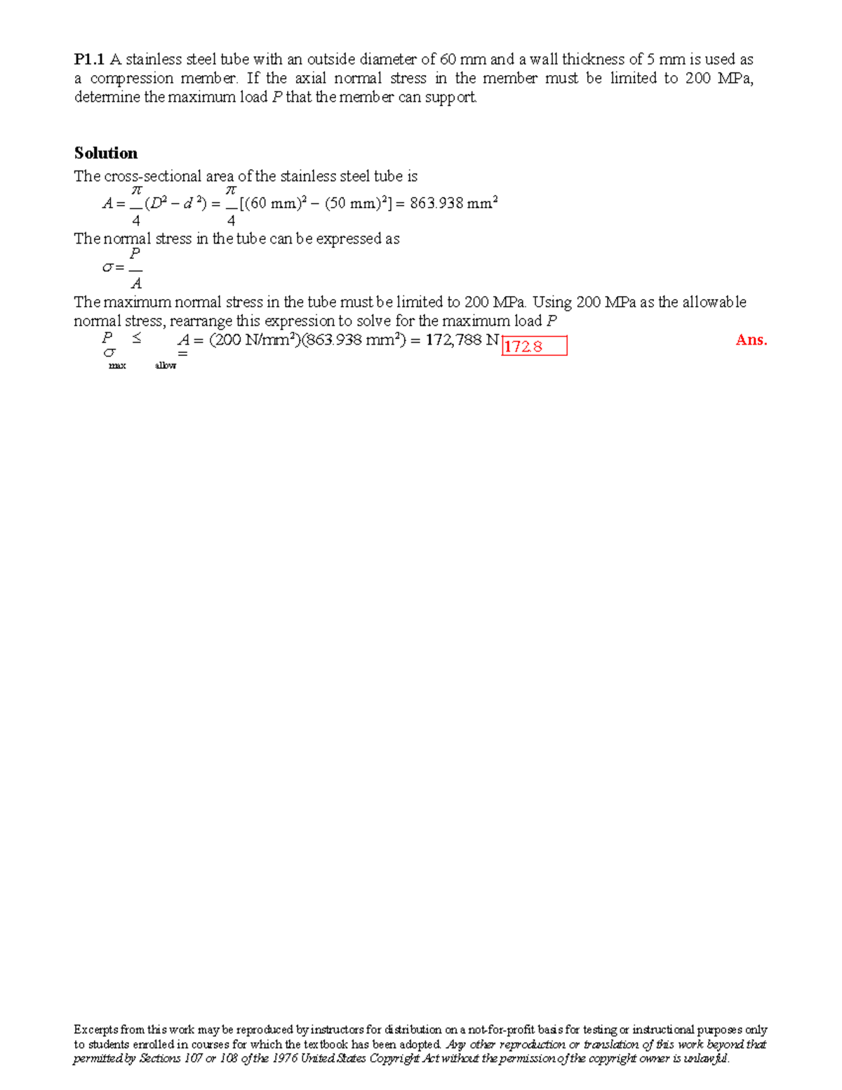 Solution Manual for Mechanics of Materials (P1.1 - P1.10) - Studocu
