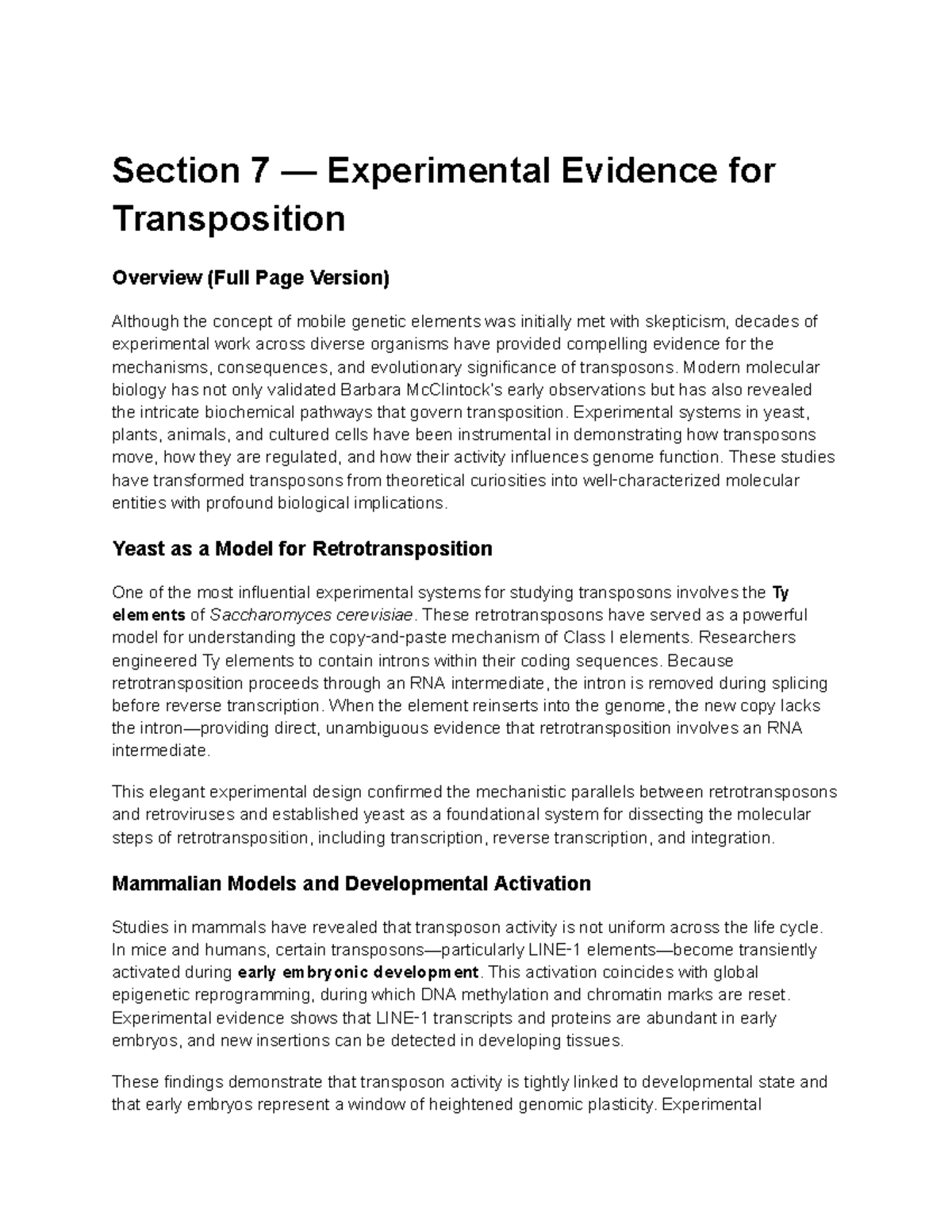 Transposons as Catalysts of Genetic Diversity: Experimental Evidence ...