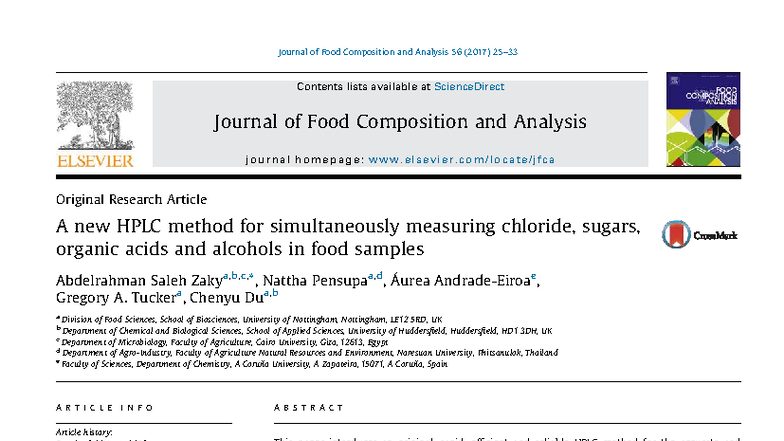 HPLC Method for Analyzing Chloride, Sugars, and Organic Acids in Food ...