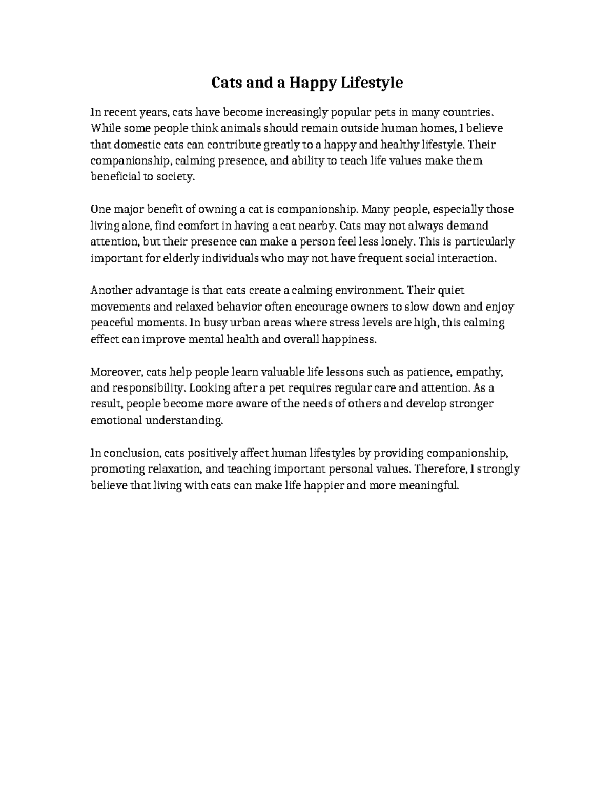 IELTS Cat Essay 5: The Positive Impact of Cats on Lifestyle - Studocu
