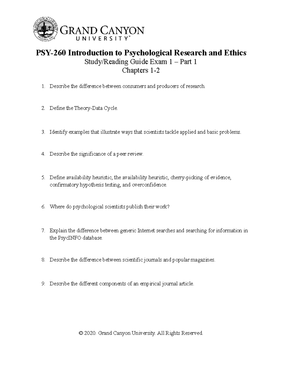 Topic 1 EXAM 1 Study Guide and helpful hints - PSY-260 Introduction to ...