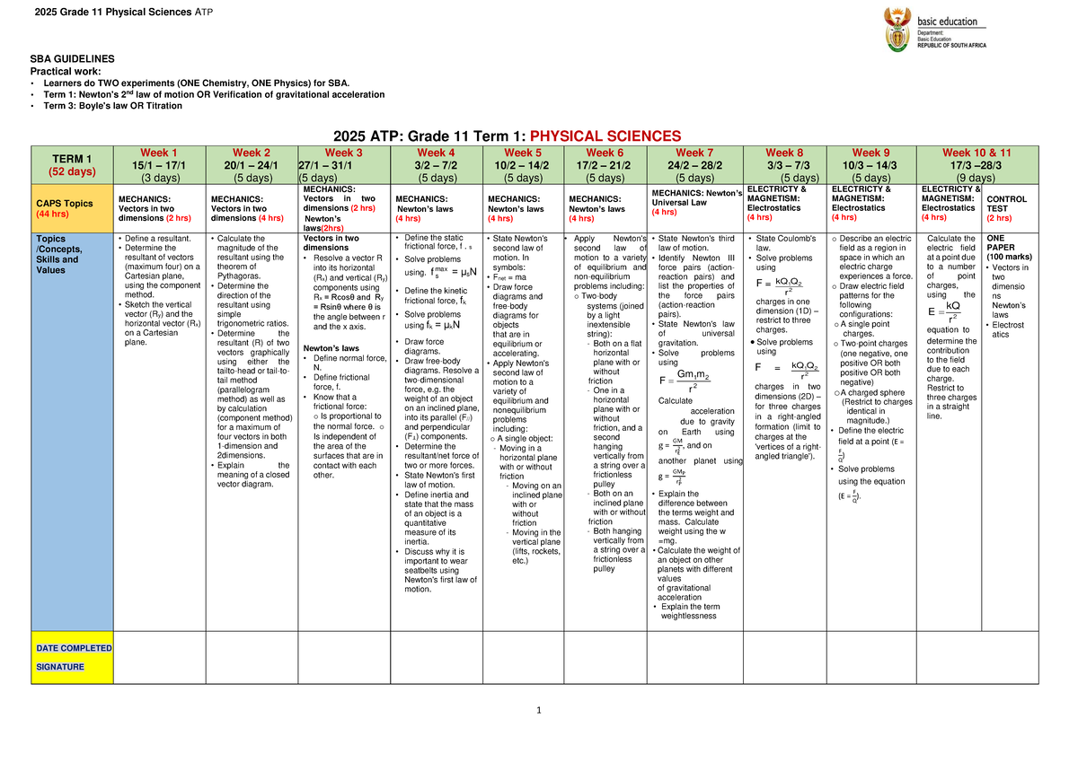 Grade 11 Physical Sciences 2025 Final Exam Schedule Syllabus Studocu