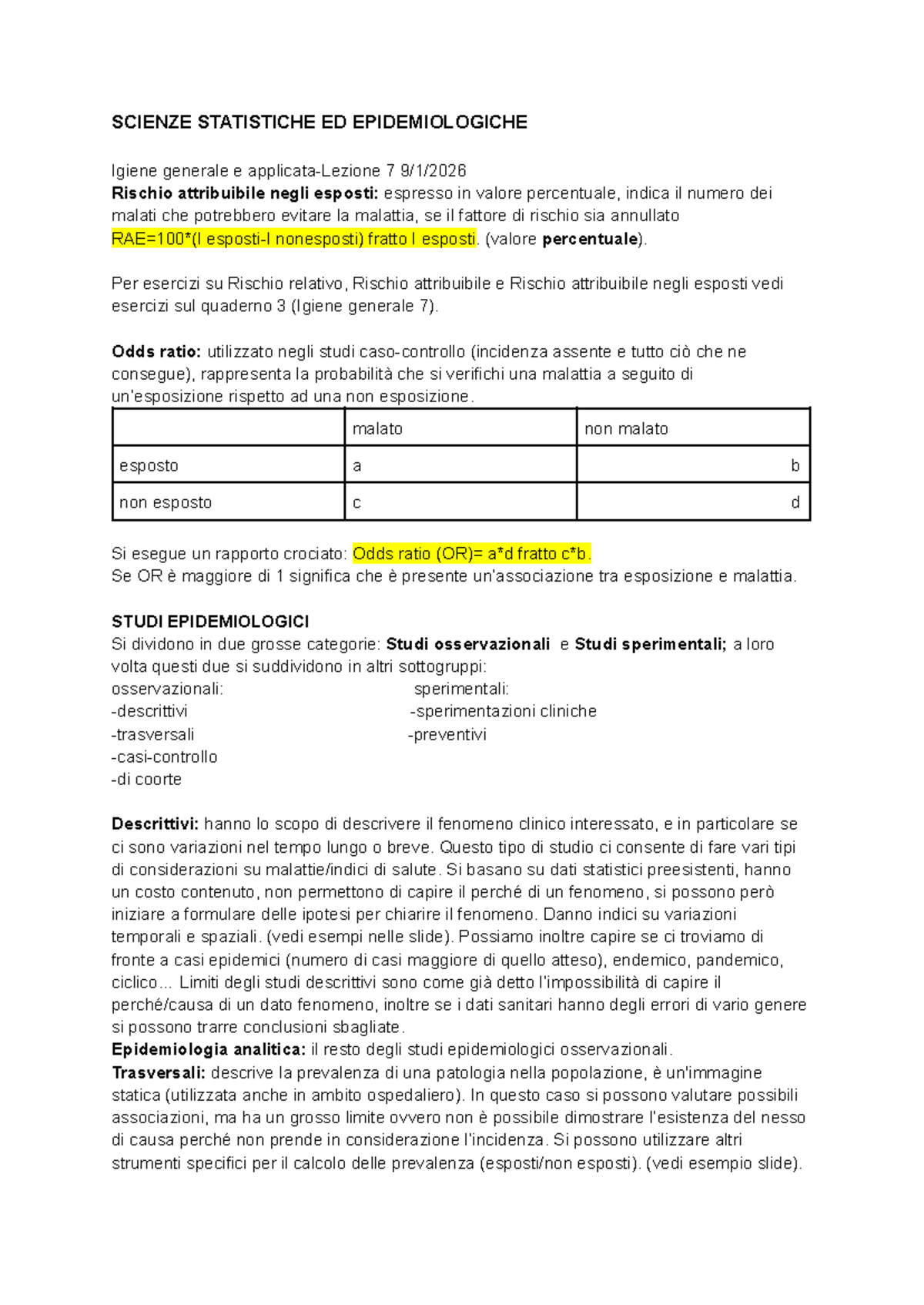 SCIENZE STATISTICHE ED EPIDEMIOLOGICHE: Igiene Generale e Rischio ...