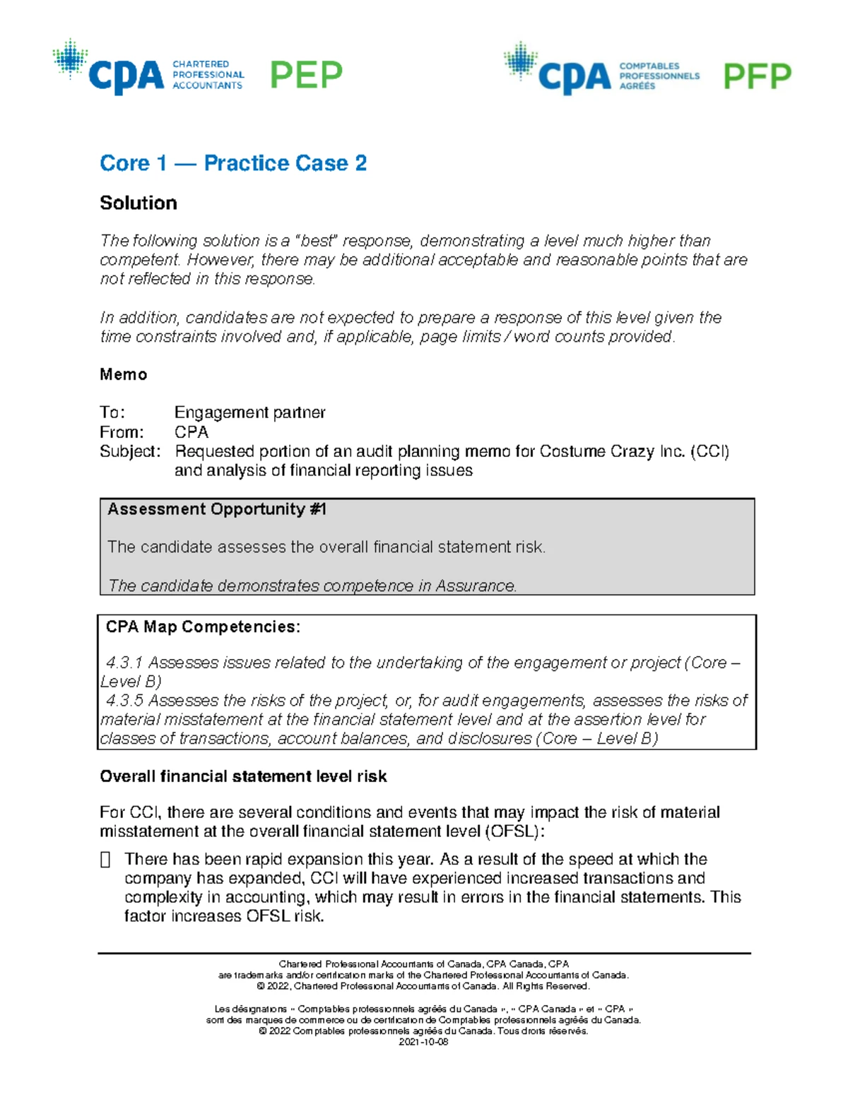 PC01 - Practical Case #1 - Core 1 – Practice Case # Memo To: Plant ...