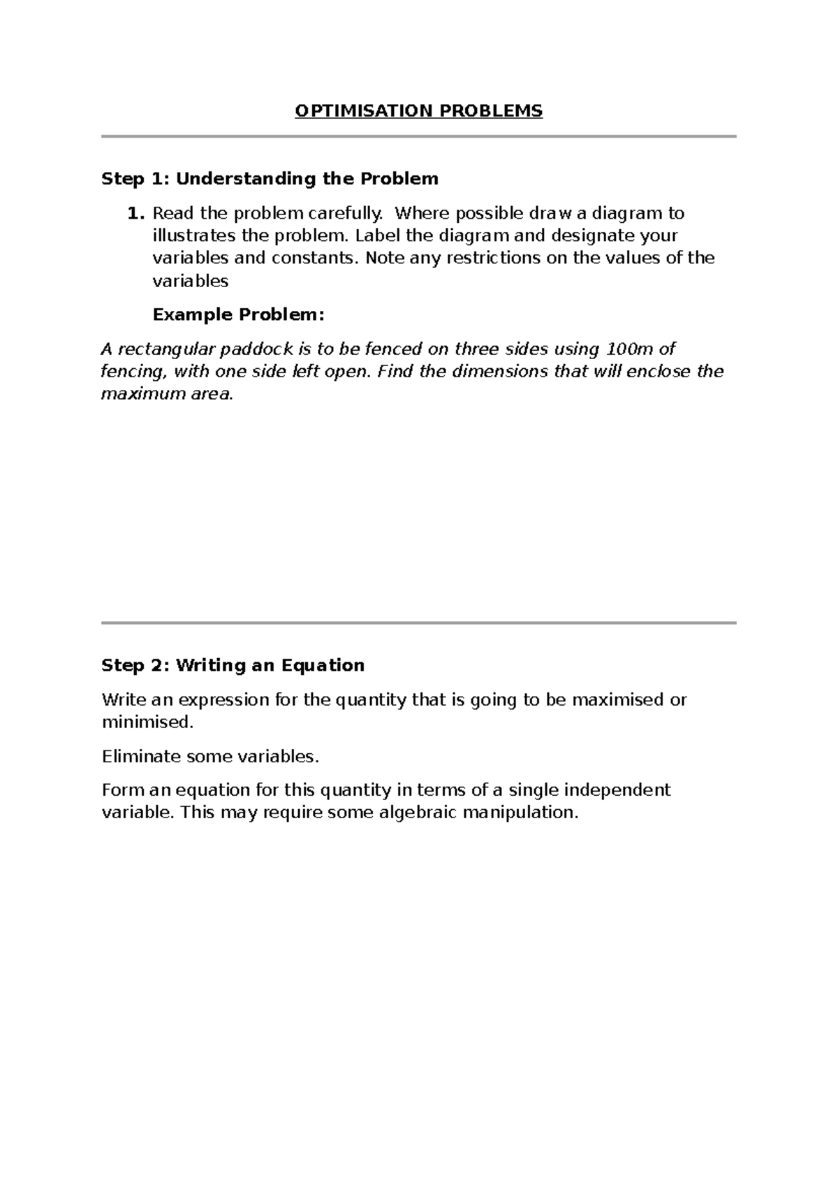 Optimisation Problem Scaffolded - OPTIMISATION PROBLEMS Step 1 ...