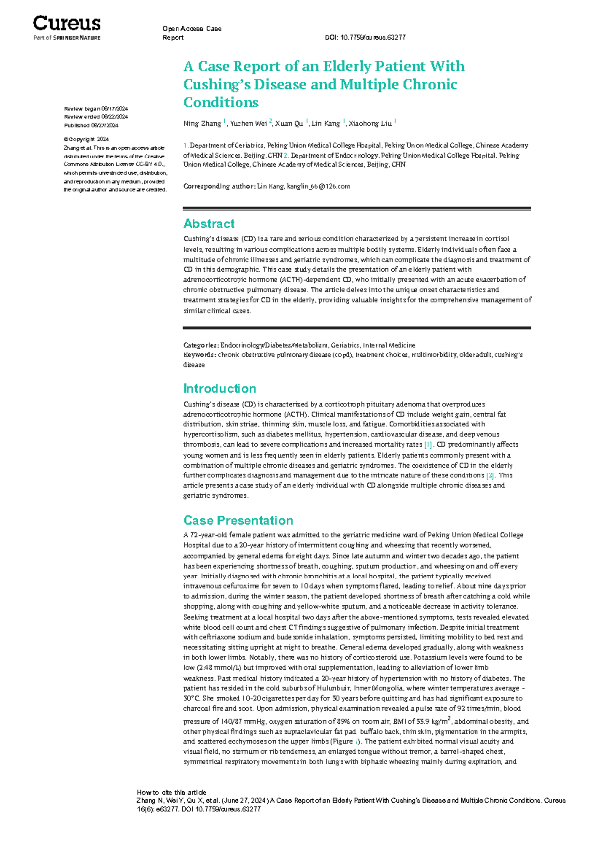 A Case Report on Cushing's Disease in an Elderly Patient with COPD ...