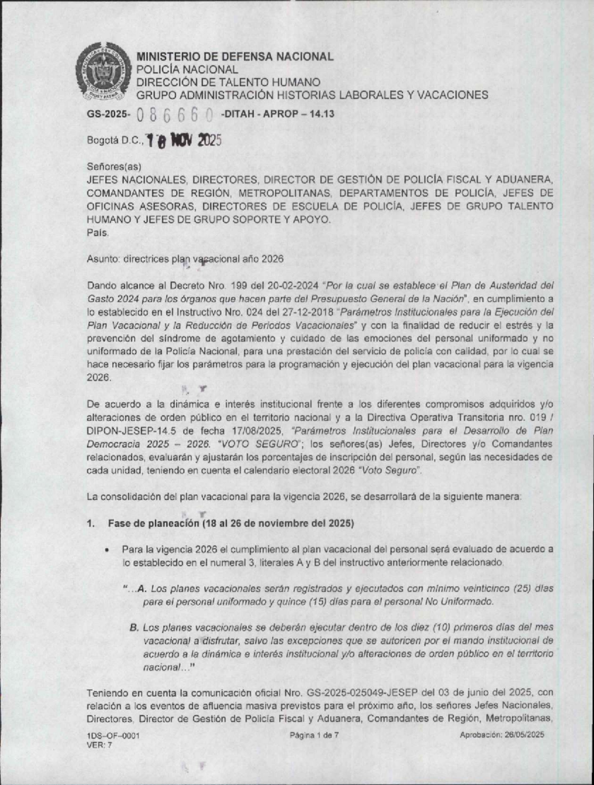 GS 2025 086660 Ditah - Directrices para el Plan Vacacional 2026 - Studocu