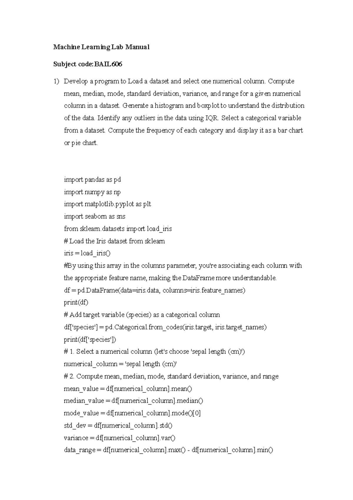Machine Learning Lab Manual BAIL606: Data Science Programs & Analysis ...