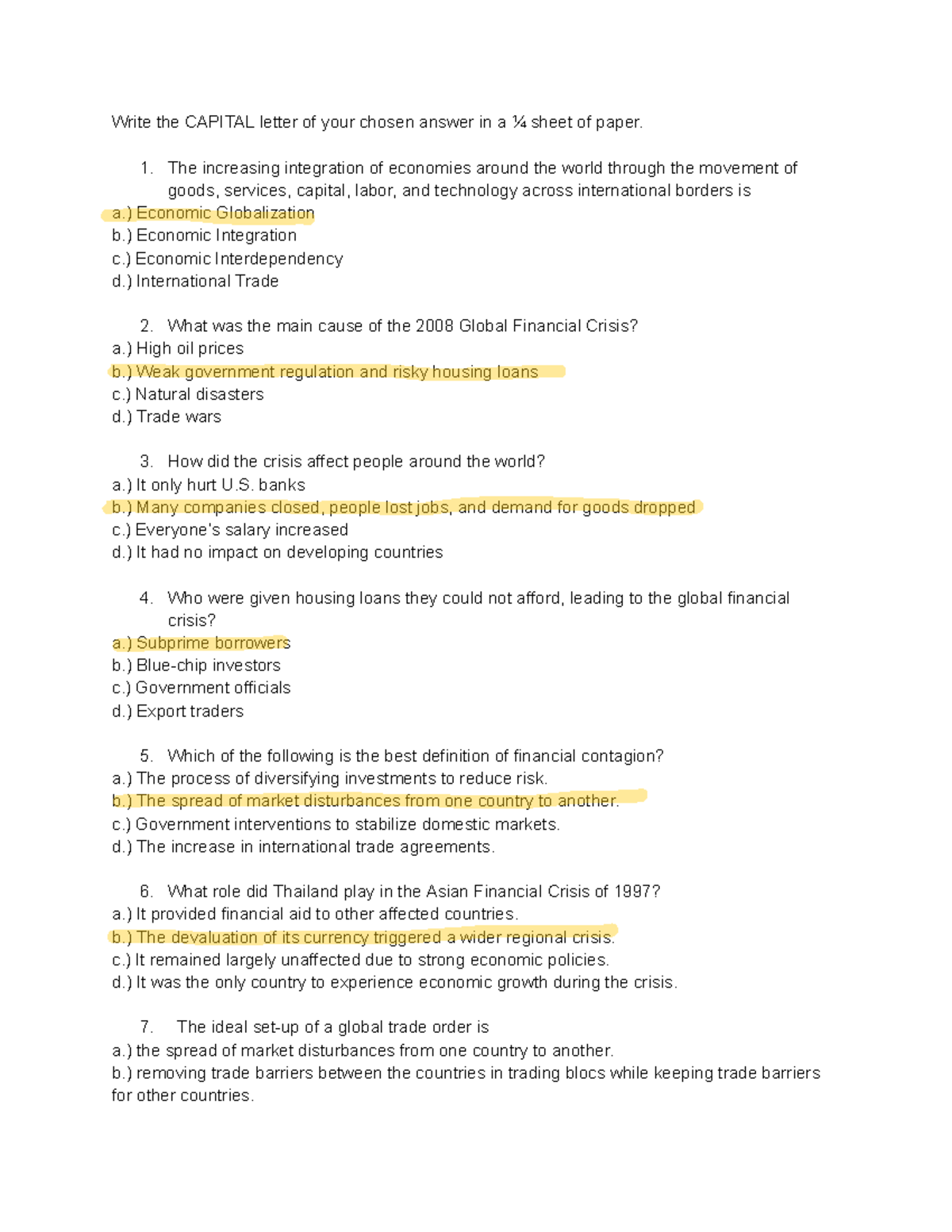 Group 1 TQ (Ch. 2 - Global Economy) with Answer Key - Studocu