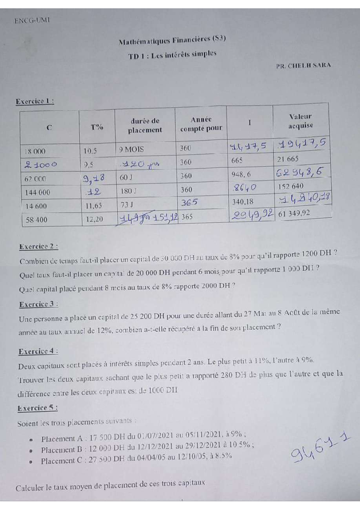 Math fin1 - Mathématiques Financières S3 TD 1 à 10 Exos et Calculs ...