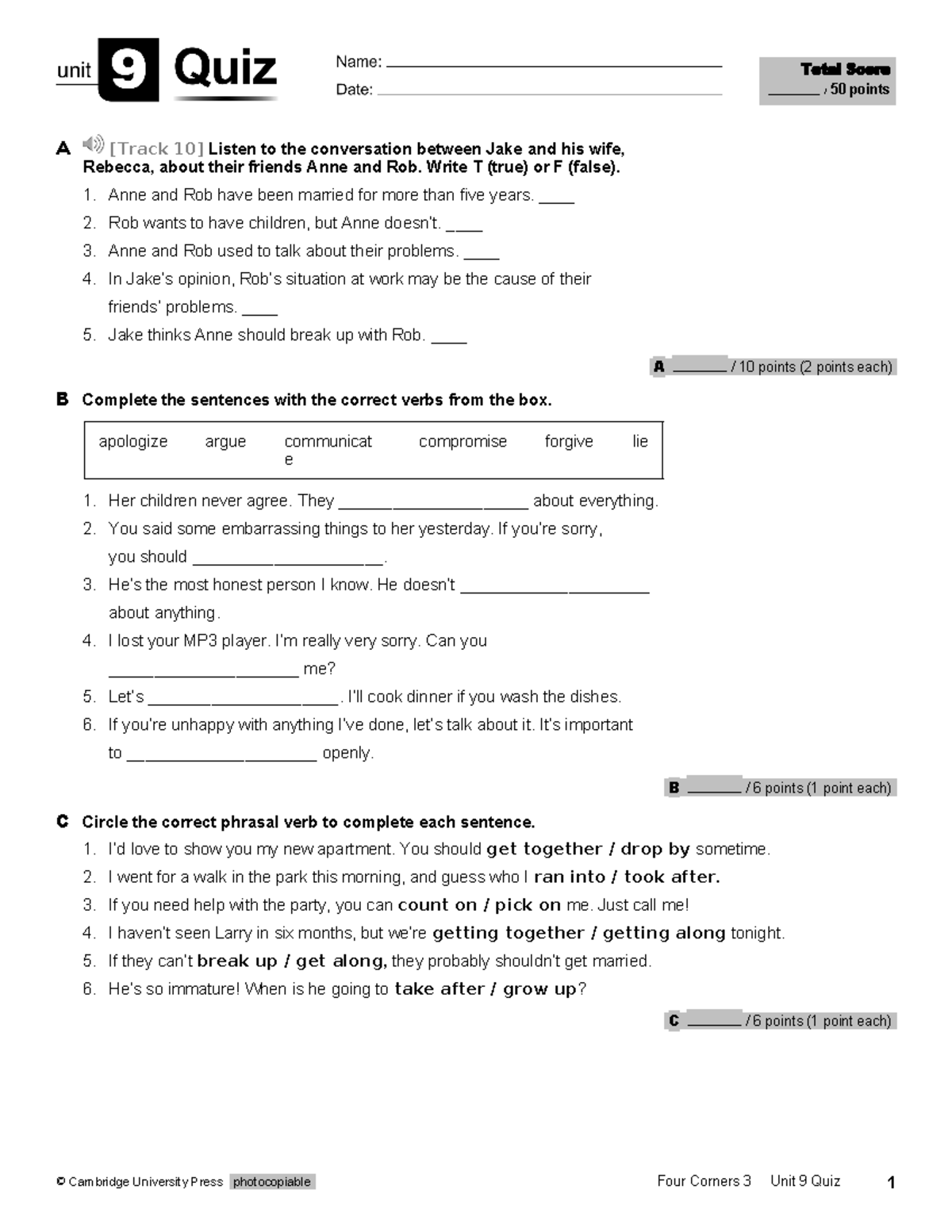 Four Corners English 3 Unit 9 Practice Test and Quiz - Studocu