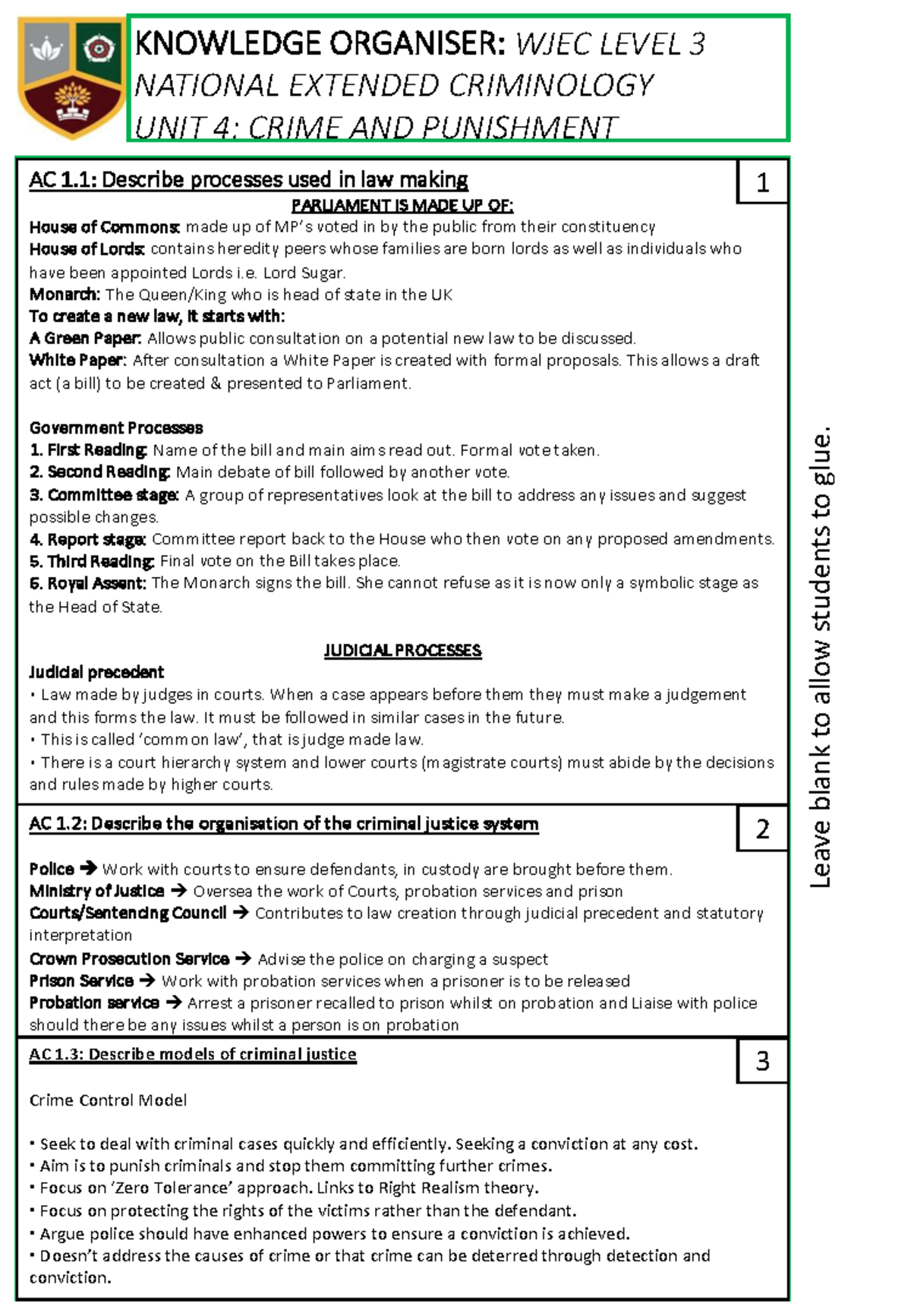 Knowledge Organiser: WJEC Level 3 Criminology Unit 4 - Crime ...