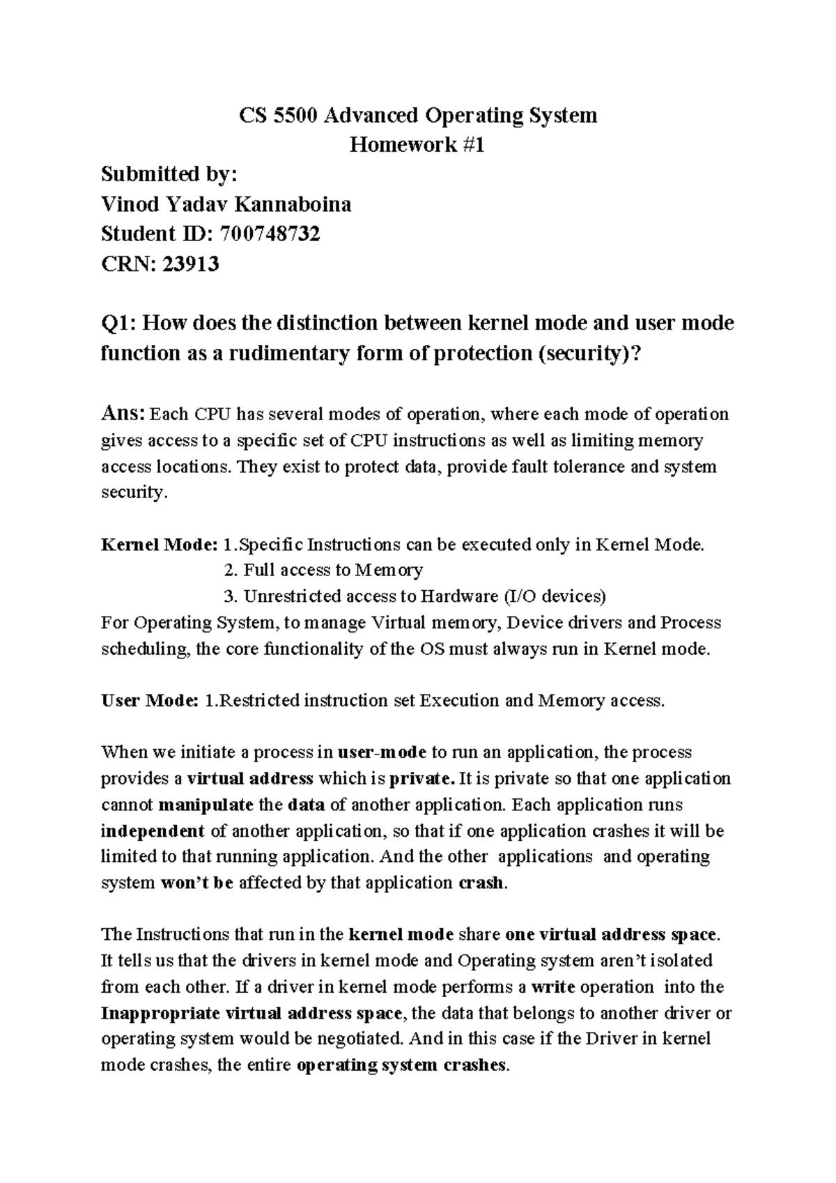 AOS Assignment 1 - CS 5500 Advanced Operating System Homework Submitted by: Vinod Yadav ...