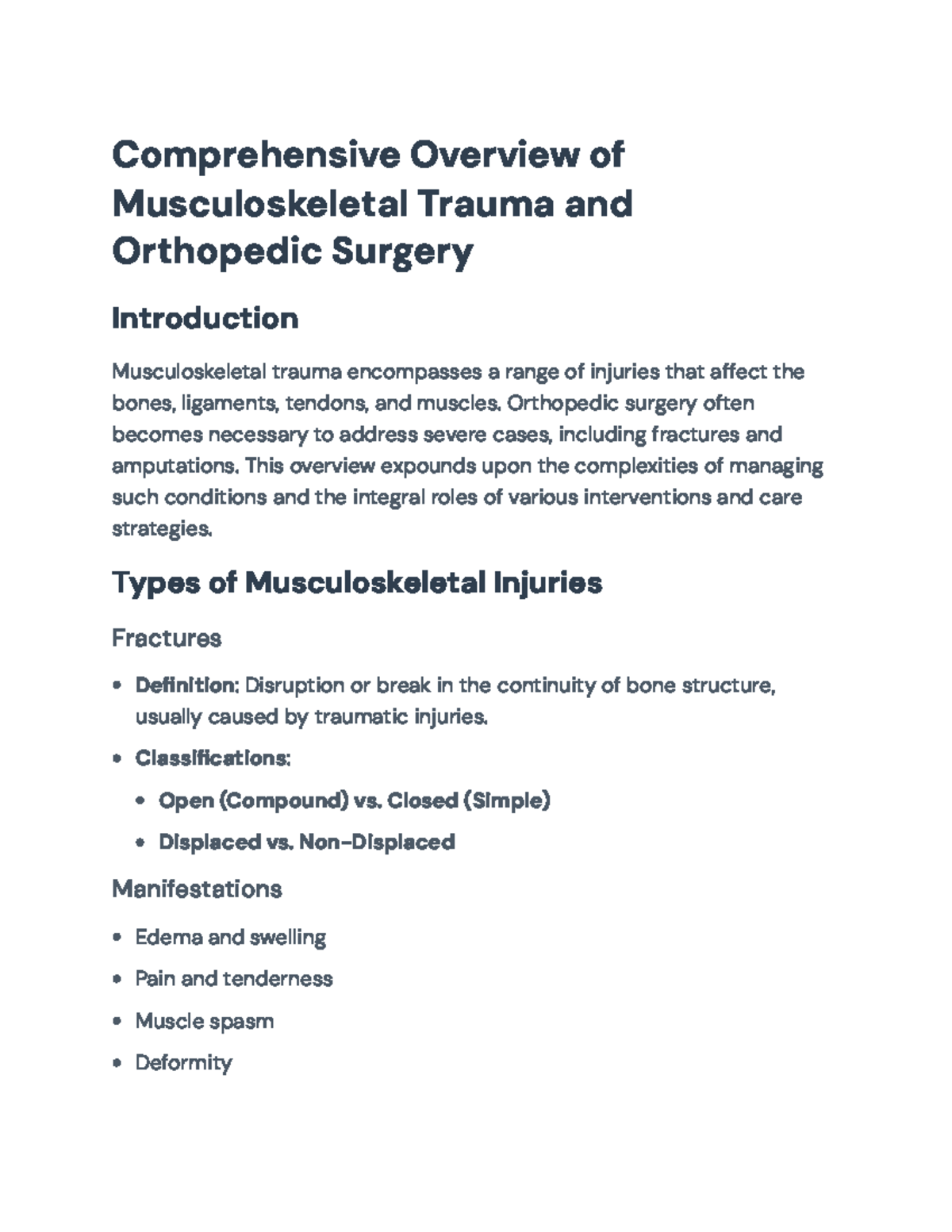 Musculoskeletal Trauma and Orthopedic Surgery Overview - Comprehensive Overview of ...