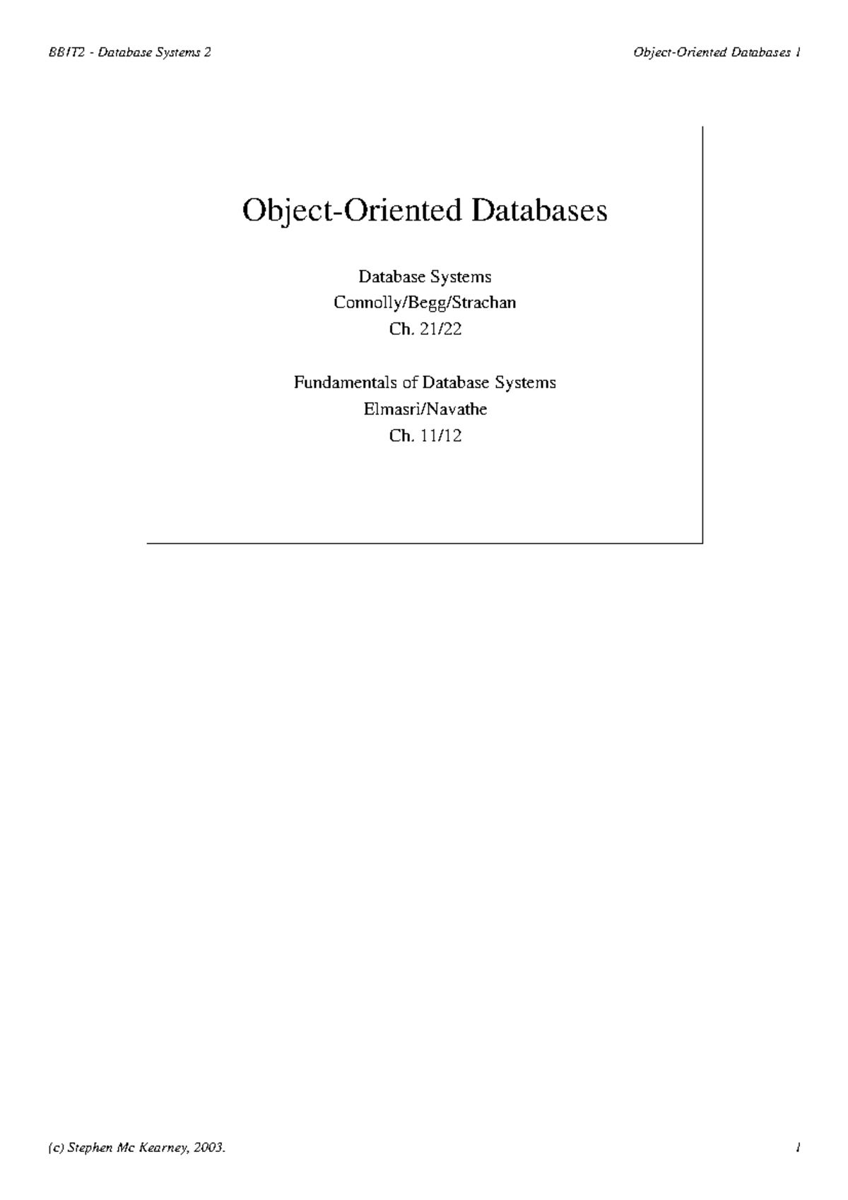 Object-Oriented Databases (CS101) Lecture Notes and Key Concepts - Studocu