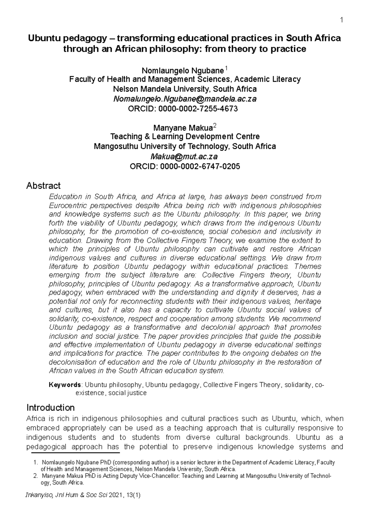 Ubuntu Pedagogy: Transforming Education in South Africa Through ...