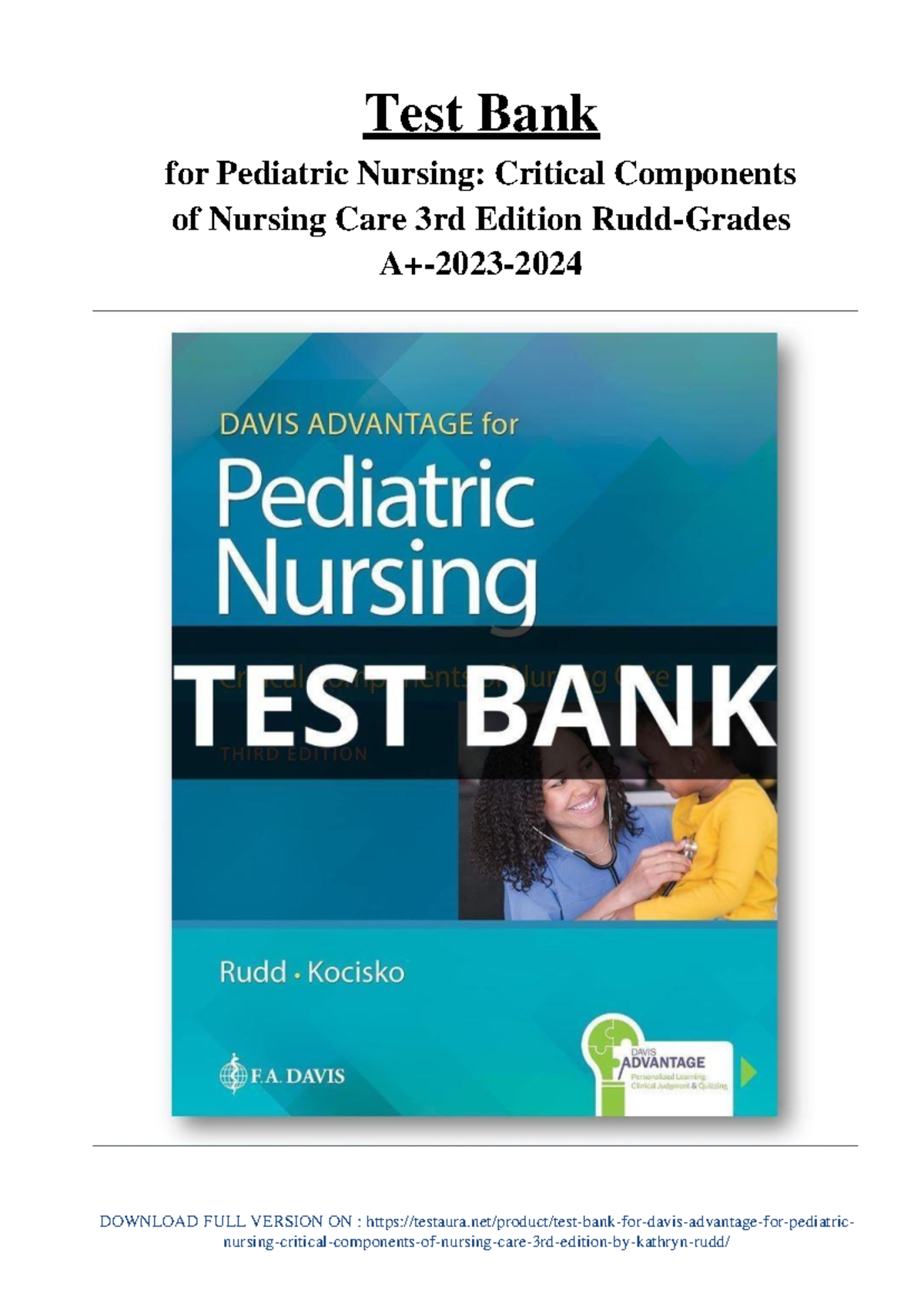 Test Bank for Davis Advantage for Pediatric Nursing Critical Components ...