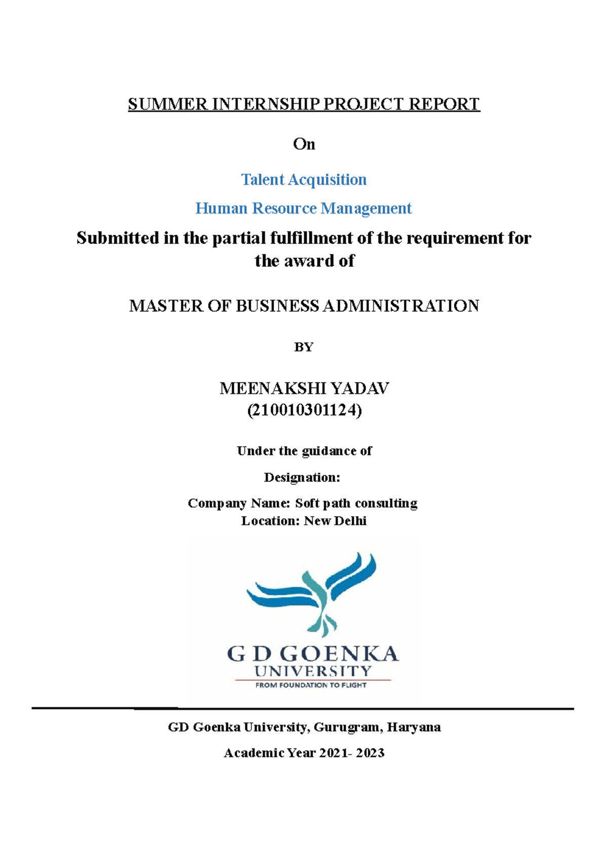 Sample - Summer Internship Project Report Format(Work Experience ...