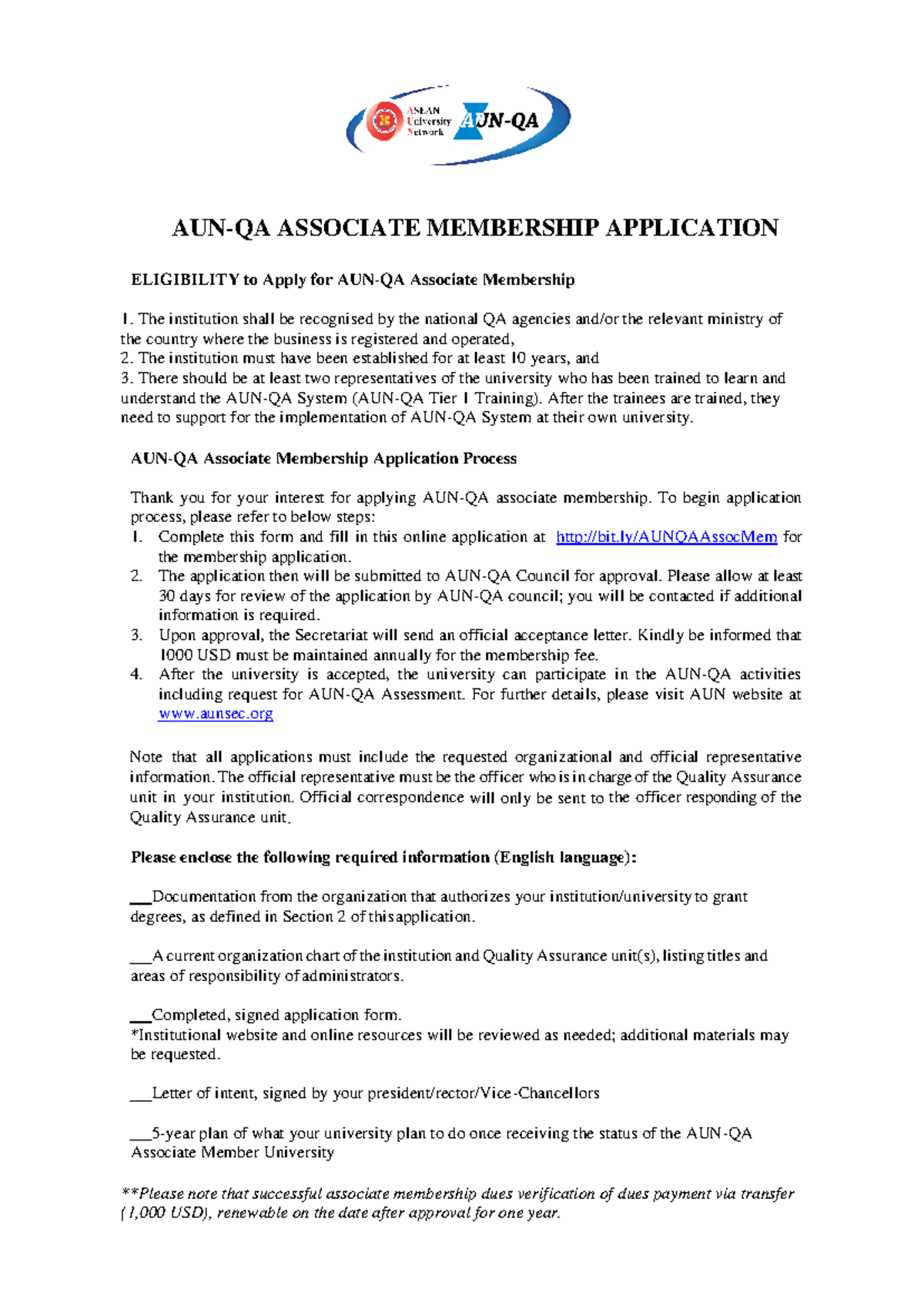 AUN-QA Associate Membership Application Form Guidelines 2022 - Studocu