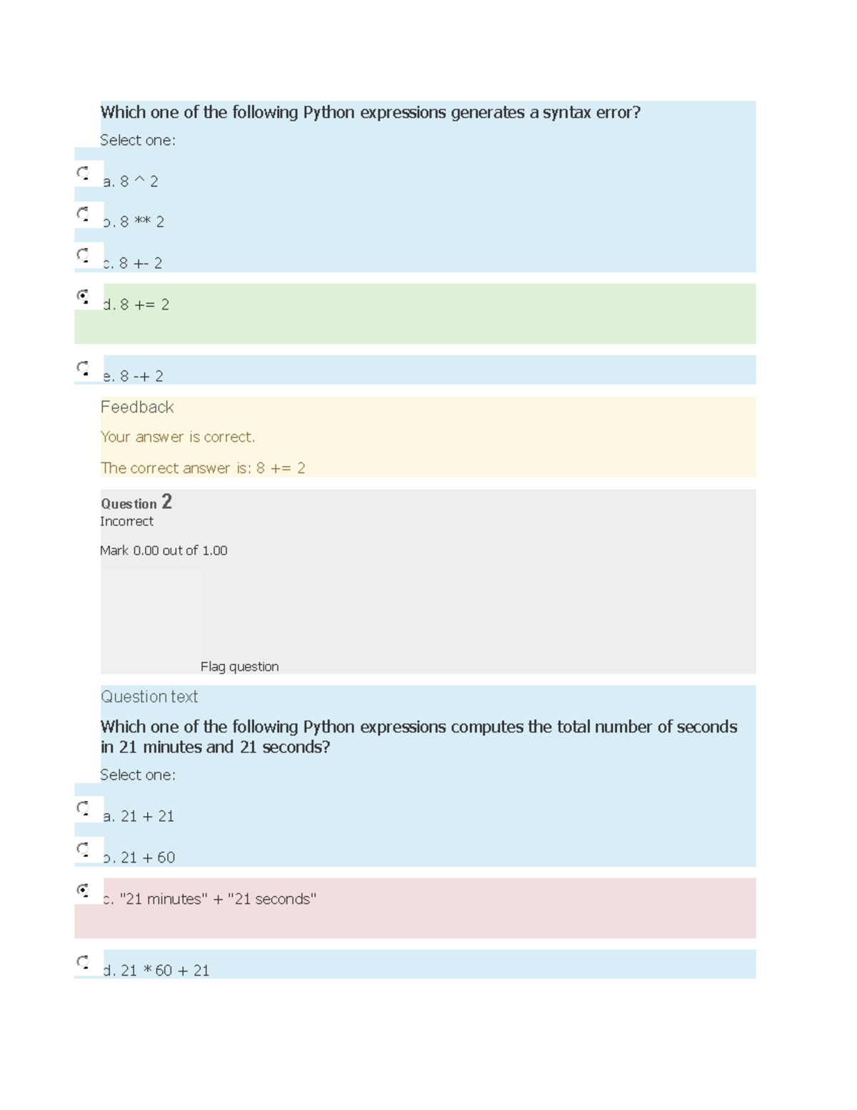 Self-quiz 2 - Which one of the following Python expressions generates a ...