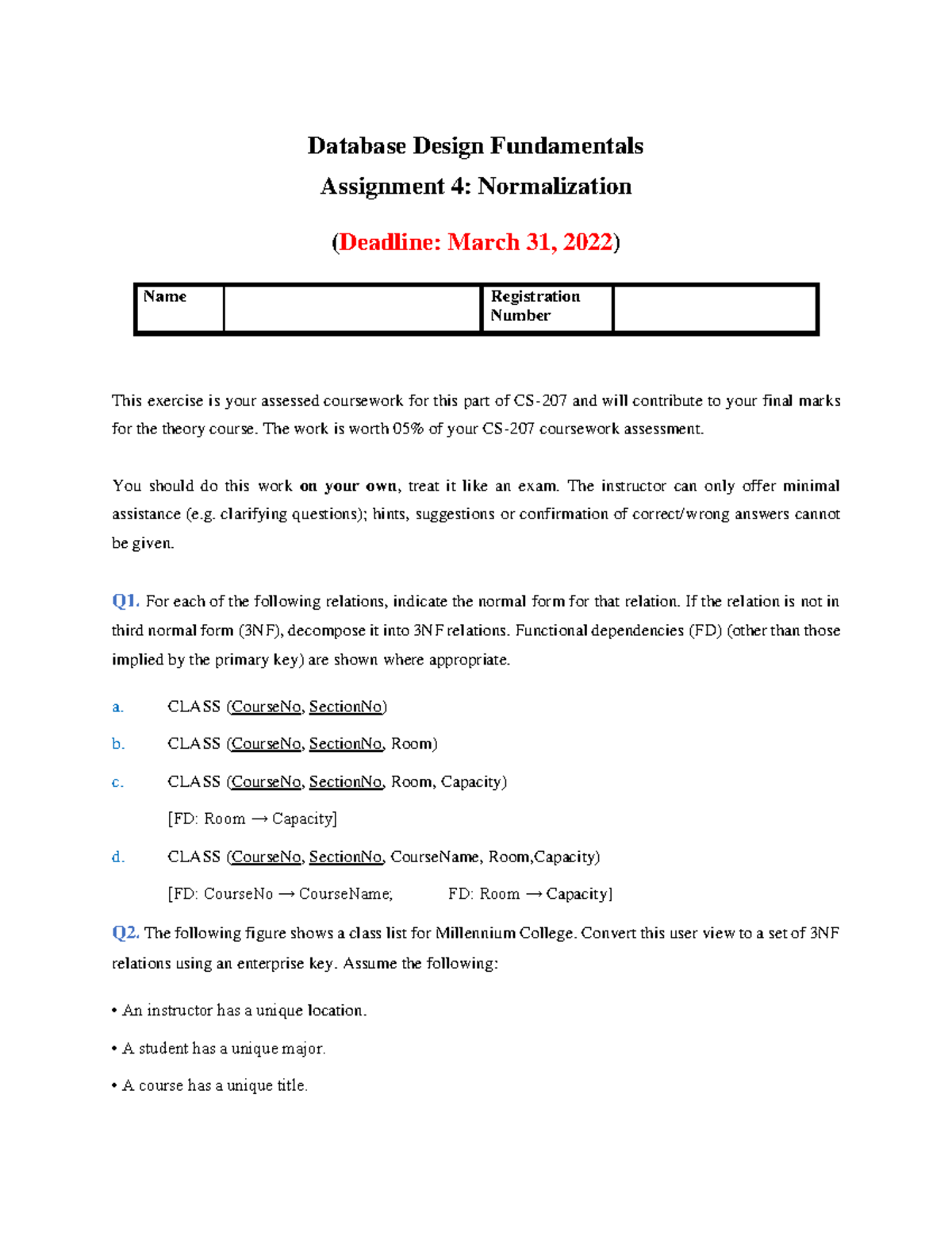 CS-207 Assignment 4: Database Normalization and Design Principles - Studocu