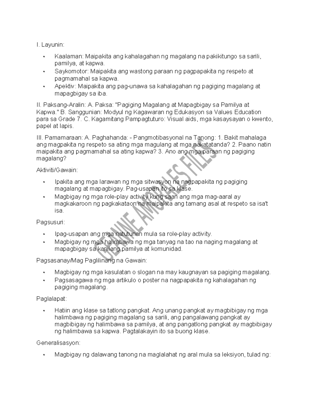 Pagiging Magalang at Mapagbigay: Kahalagahan sa Pamilya at Kapwa - Studocu
