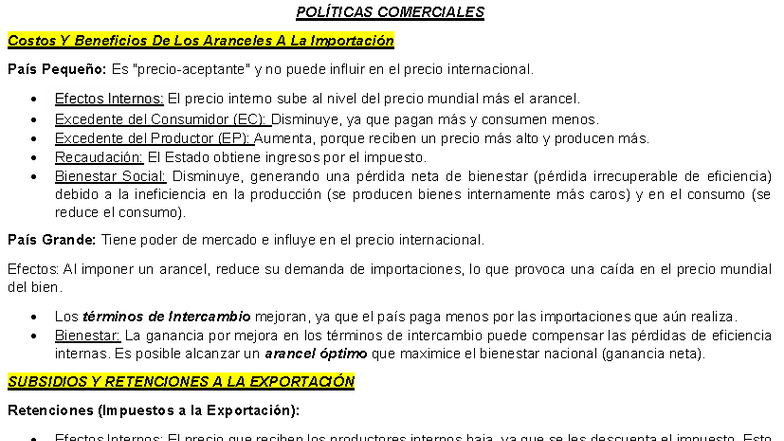 Economía Internacional - M3 y M4: Políticas Comerciales y Efectos - Studocu