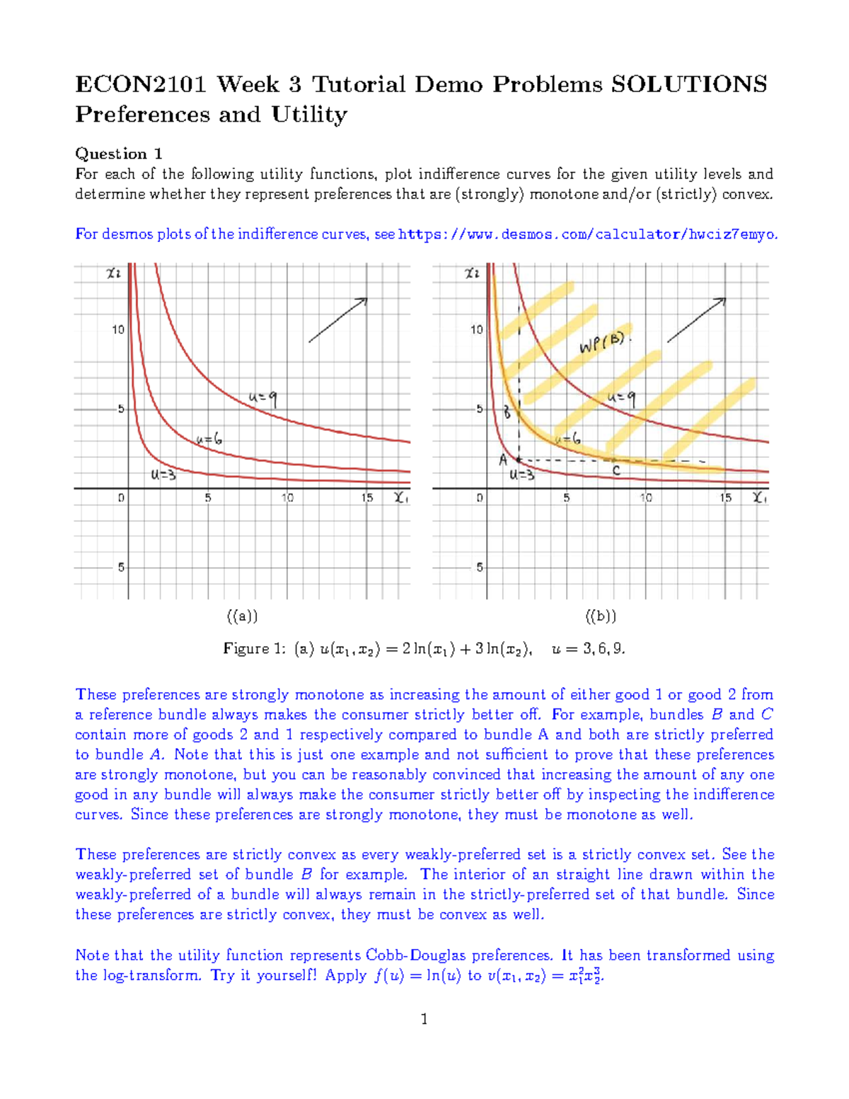 ECON2101 Week 3 Tutorial Solutions: Preferences & Utility Analysis ...