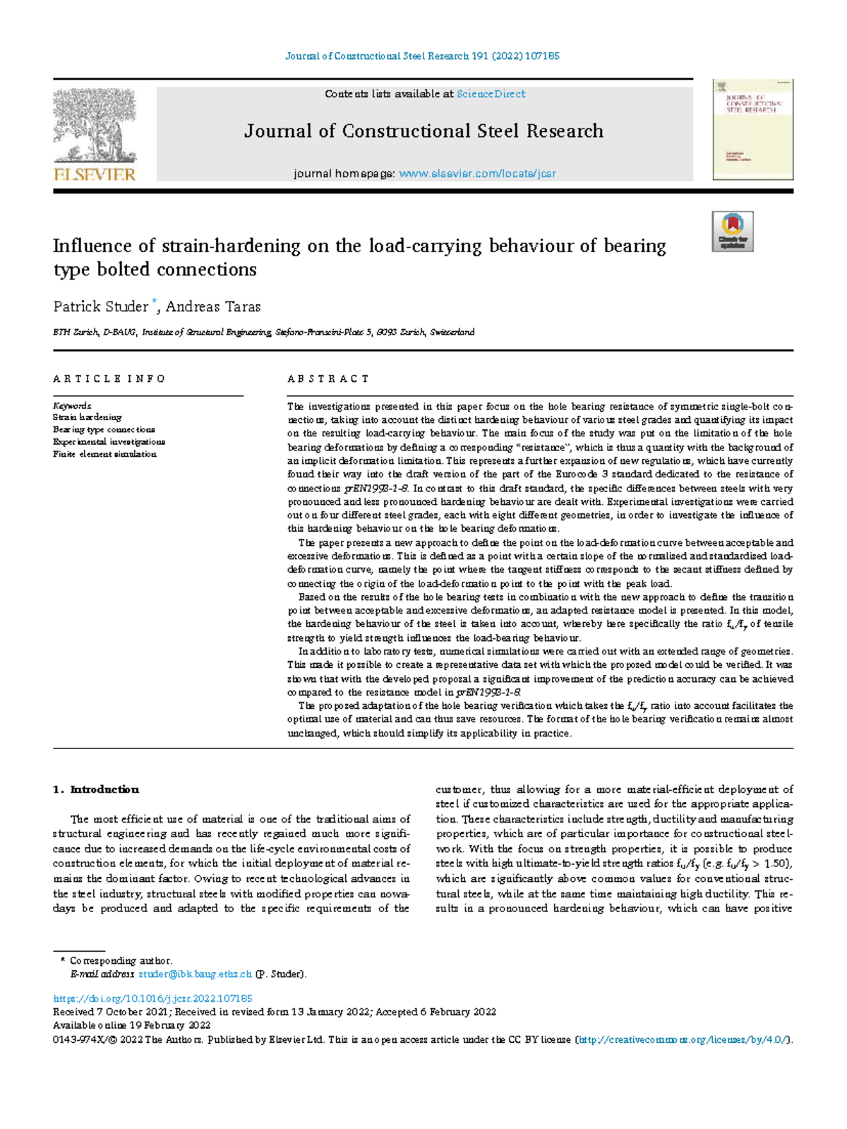 Influence of Strain Hardening on Bearing Type Bolted Connections (CIV ...