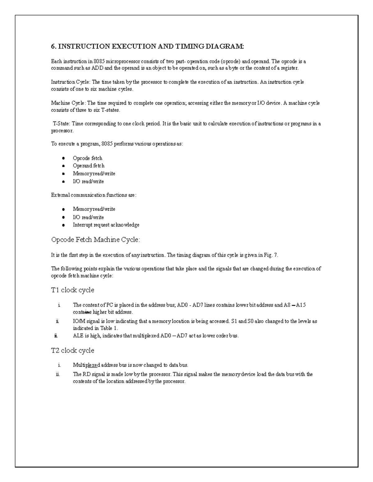 Microprocessor Lecture Notes 2 - 6. INSTRUCTION EXECUTION AND TIMING ...