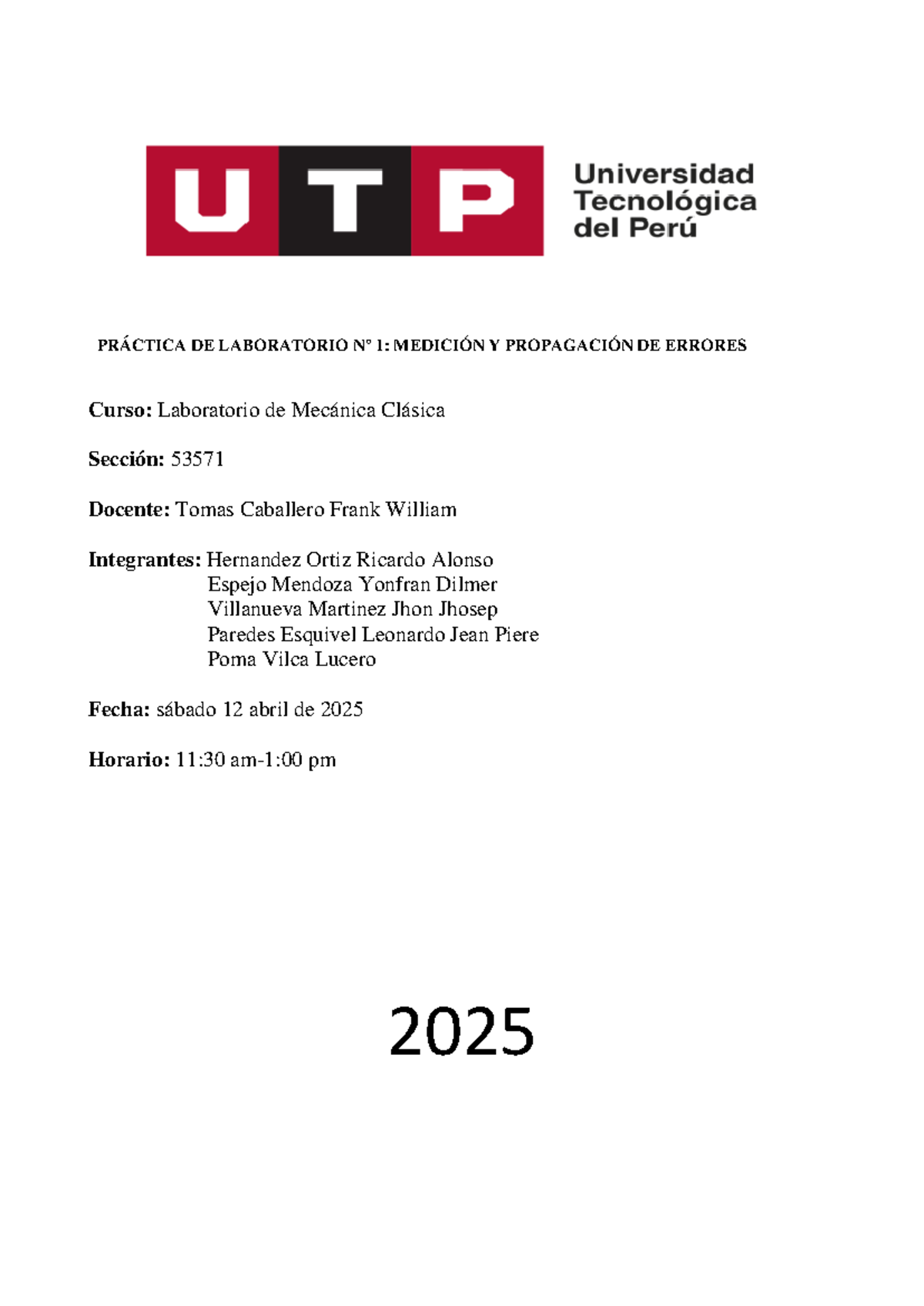 PRÁCTICA DE LABORATORIO 1: MEDICIÓN Y PROPAGACIÓN DE ERRORES - MECÁNICA CLÁSICA - Studocu