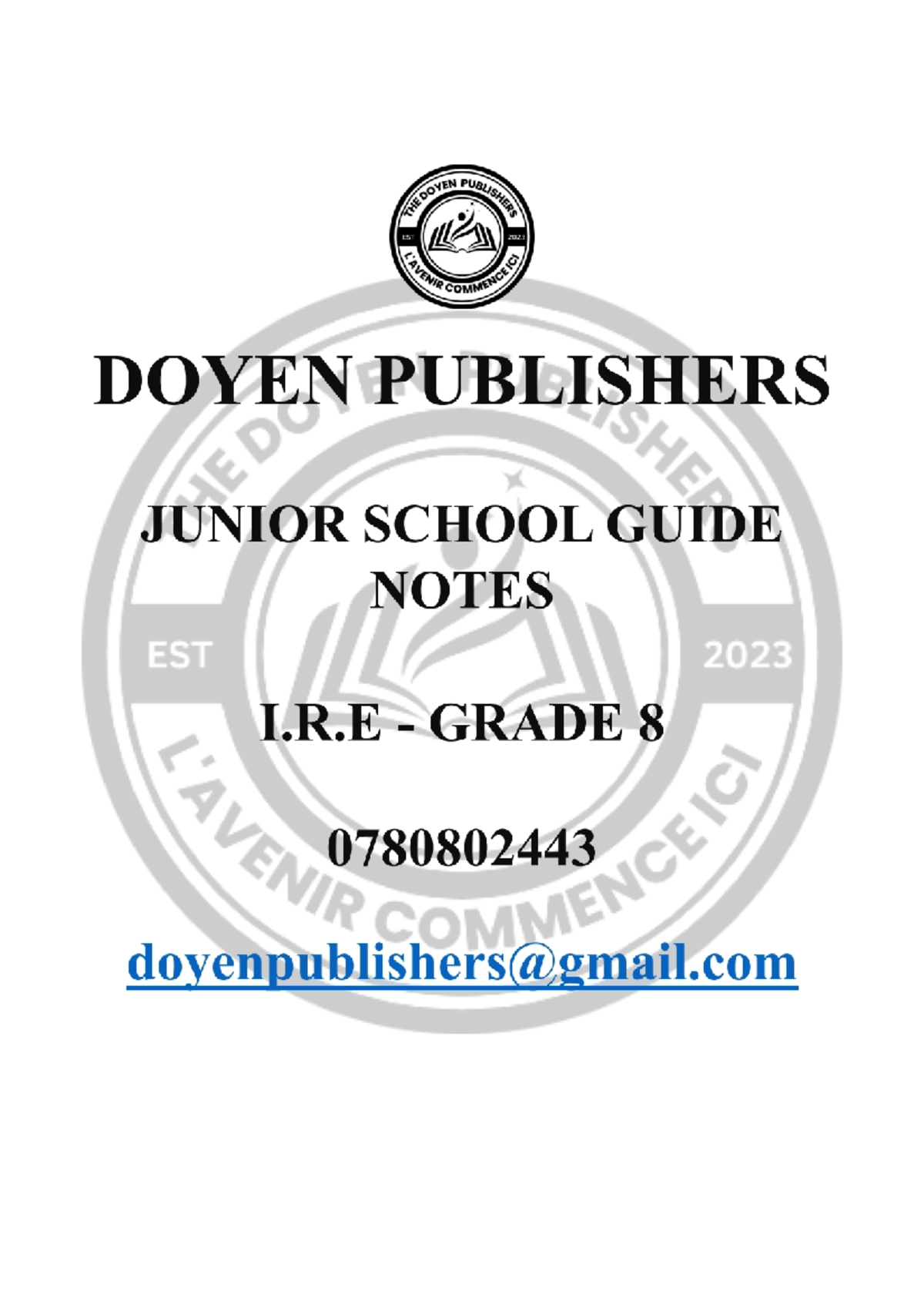 Grade 8 IRE Teaching Notes - Doyen Publishers 2023 Guide - Studocu