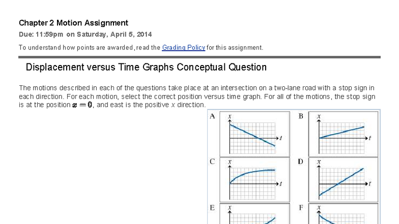 Chapter 2 Motion Assignment - Concepts and Exercises - Studocu